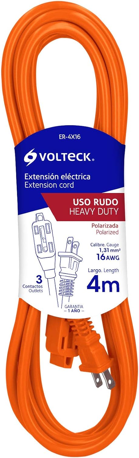 Amazon.com: Extension electric ruggedized, 4 m, 16 gauge, Volteck ...