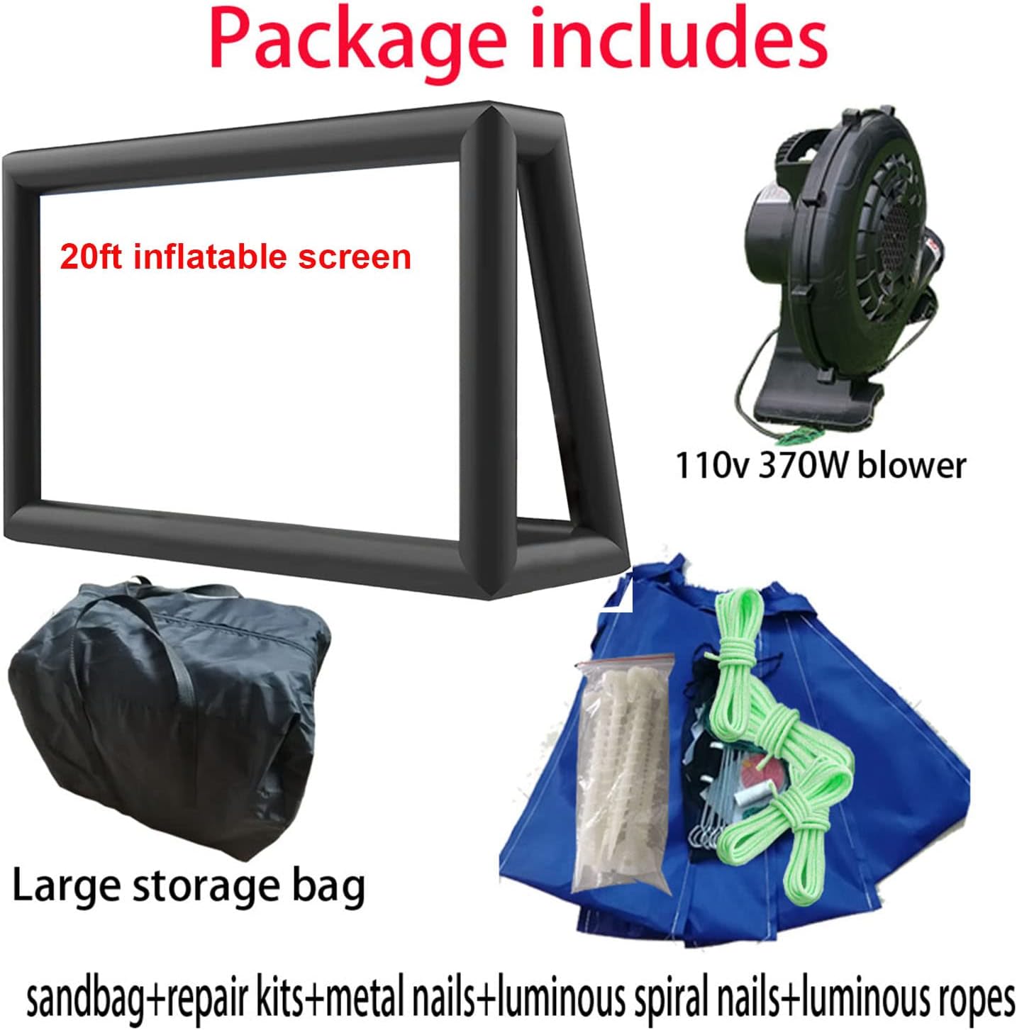 20 ft Inflatable Projector Movie Screen for Outdoor Cinema with Blower ...