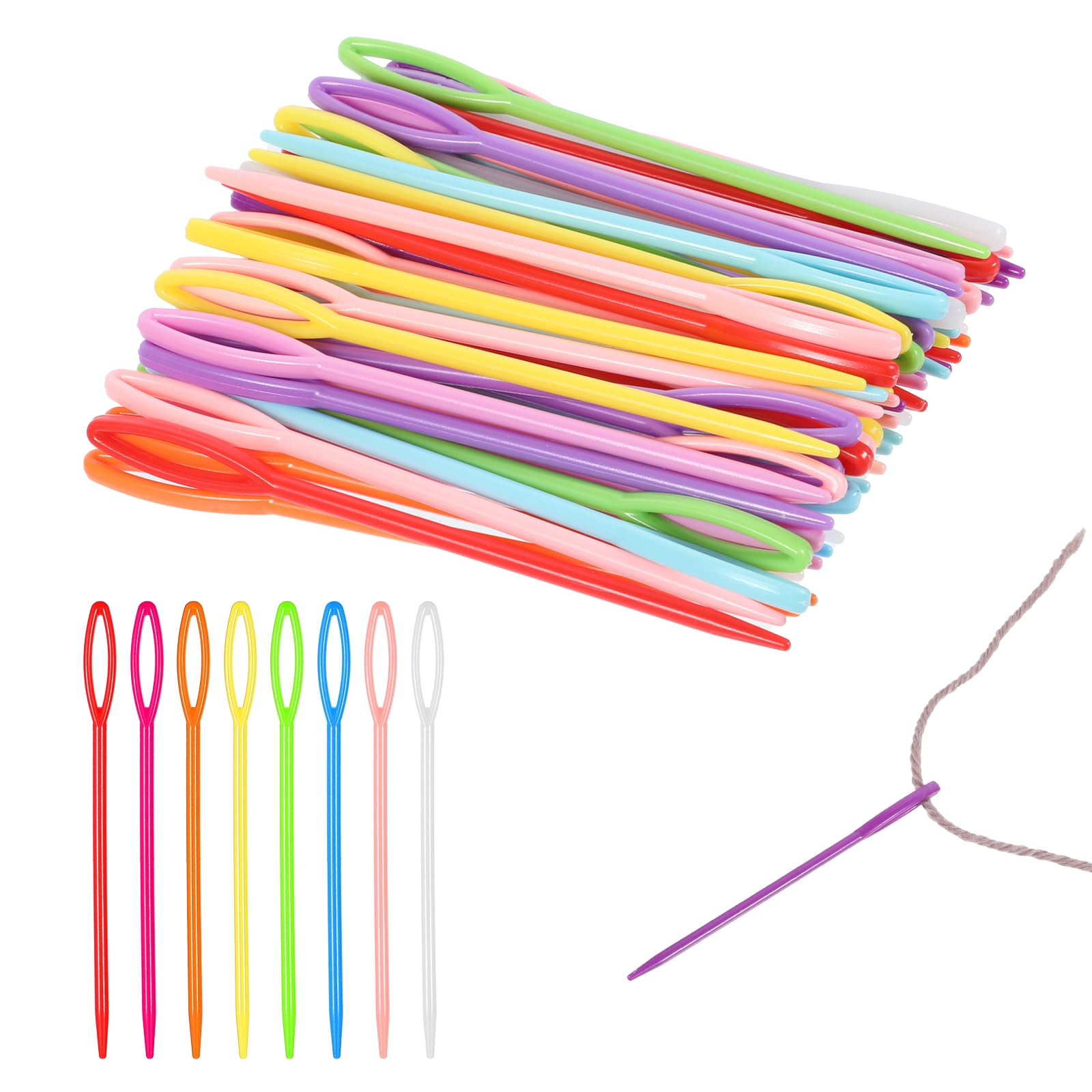 Amazon.com: JIYIN 100 Pcs 3.54 inch Plastic Sewing Needles, Large Eye ...