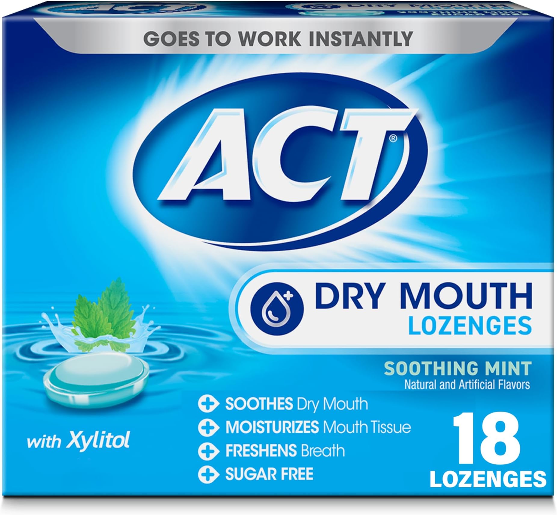 Amazon.com: ACT Dry Mouth Lozenges with Xylitol, Soothing Mint, 18 ...