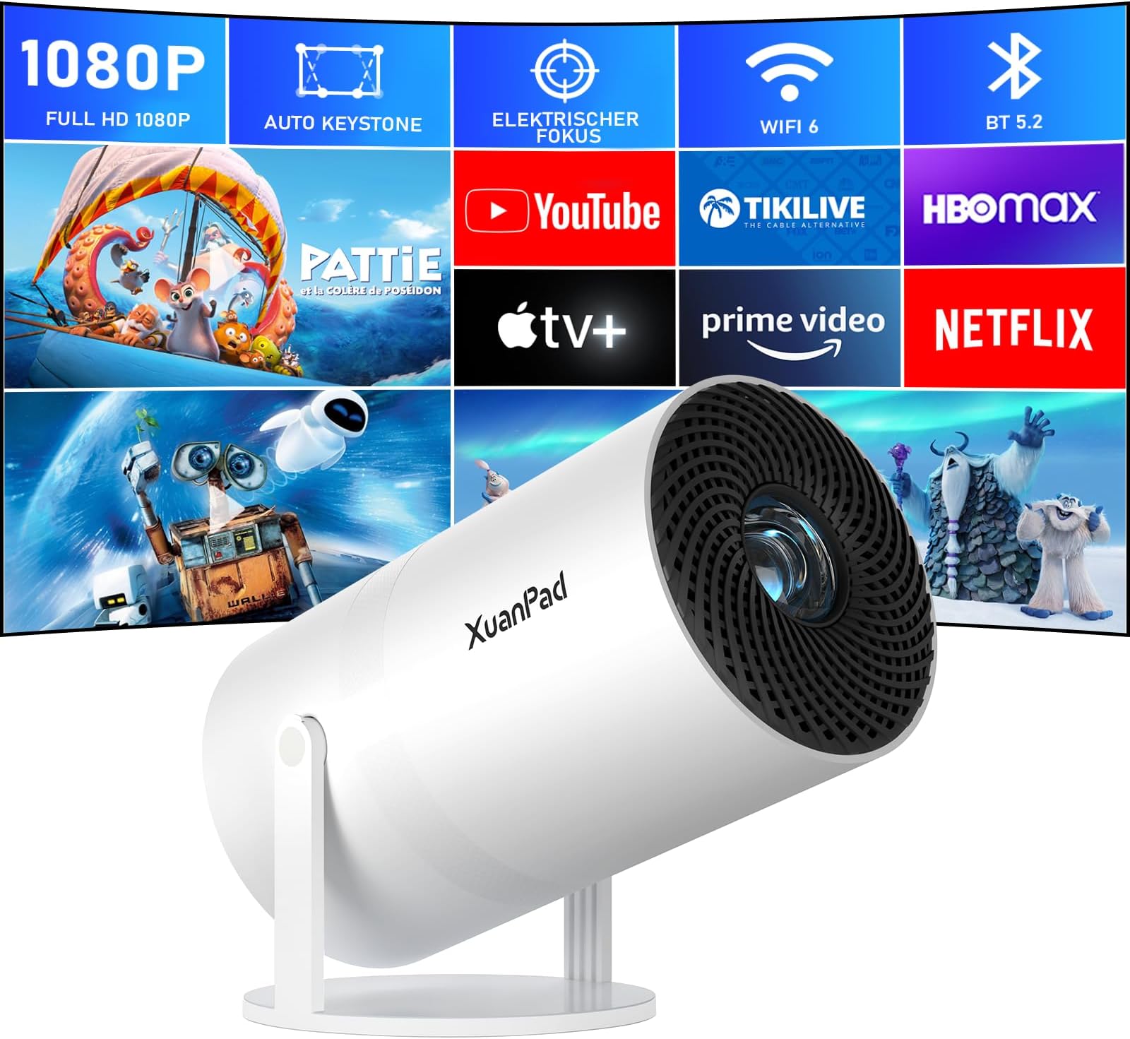 Mini Beamer, VOPLLS 18000L WiFi Bluetooth Beamer Full HD 1080P ...