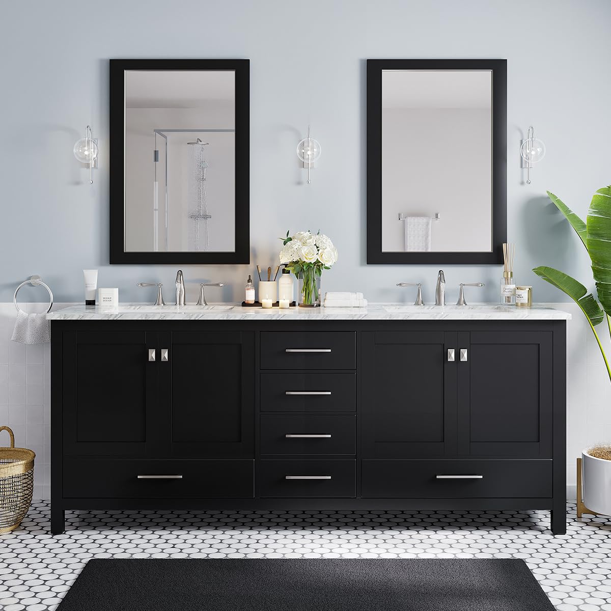 Amazon.com: Eviva Aberdeen 84 Inch Vanity Double Sink - Espresso Double ...