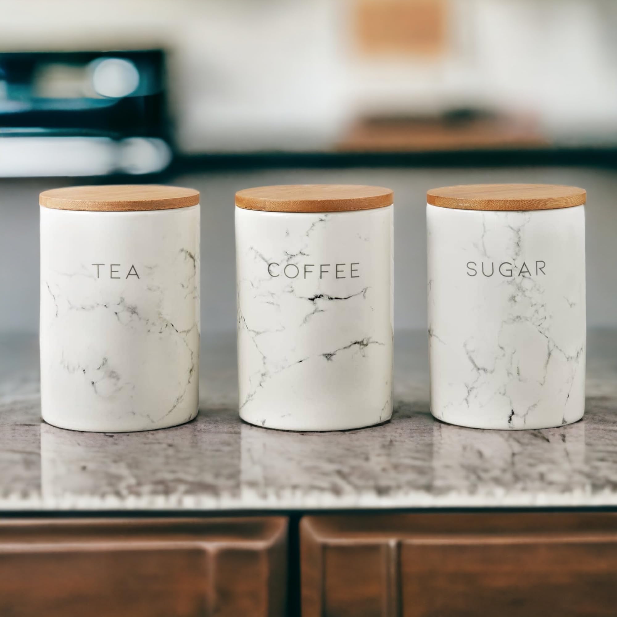 DEENZ Large Tea Coffee Sugar Ceramic Canisters engraved heart kitchen ...