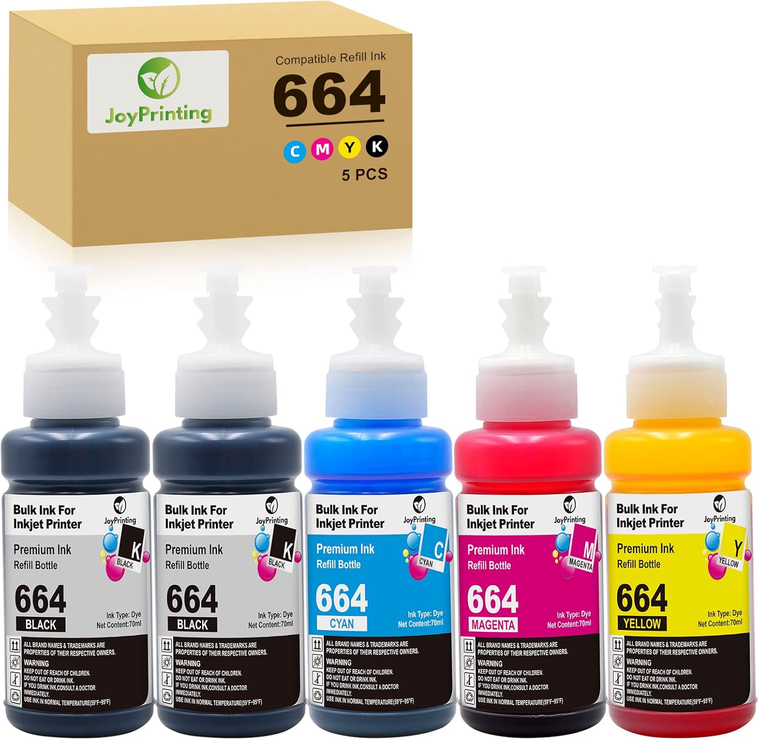 JoyPrinting Compatible Refill Ink Bottle Replacement 664 T664 Ink Multipack (T6641 T6642 T6643 ...