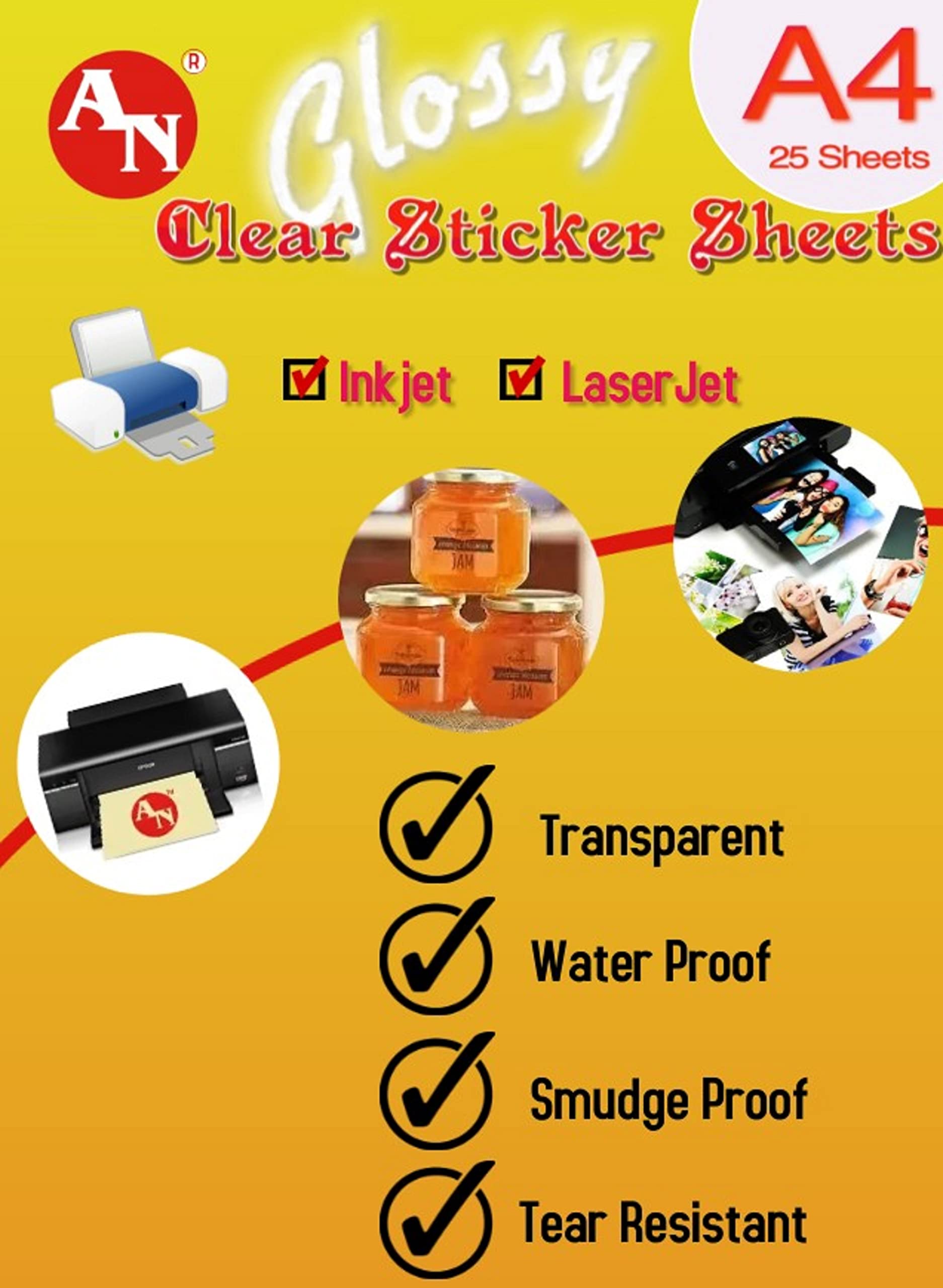 A N A4 Clear Self Adhesive Sticker Photo Paper for Inkjet and Laser ...