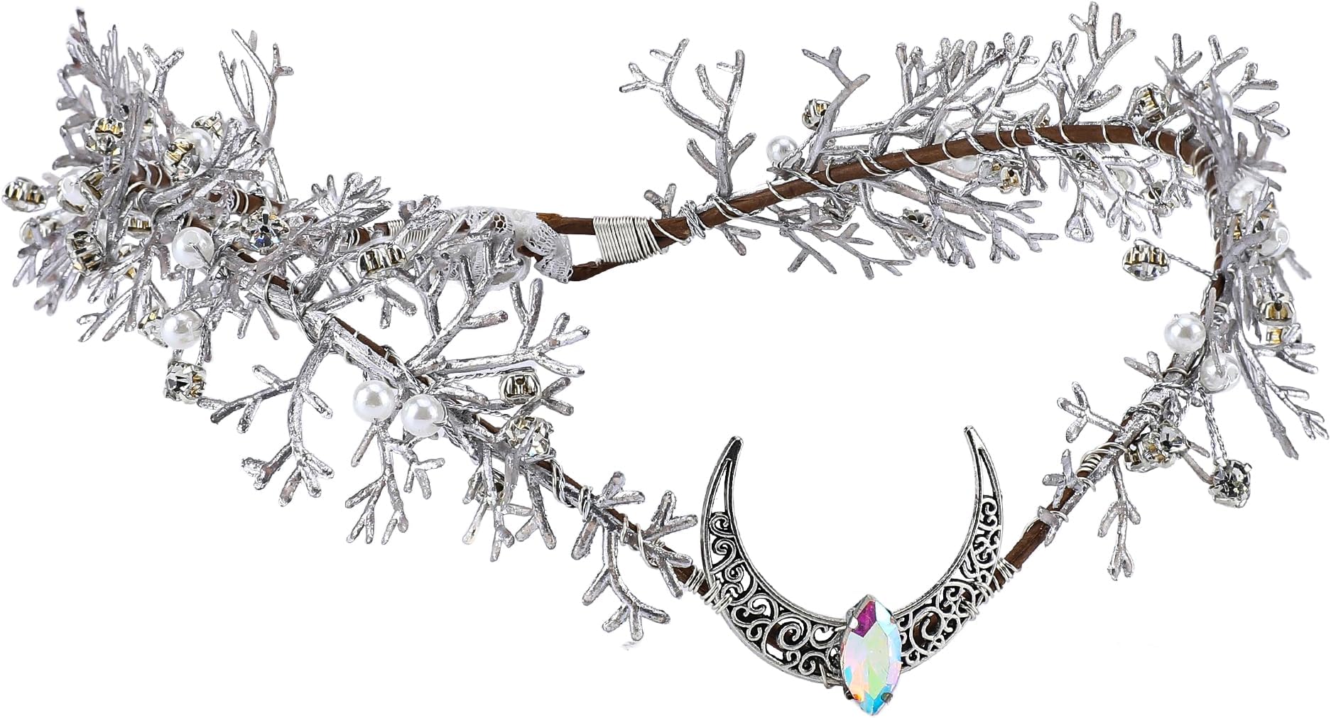 Amazon.com : MOSTORY Silver Flower Moon Crown - Handmade Forest Fairy ...
