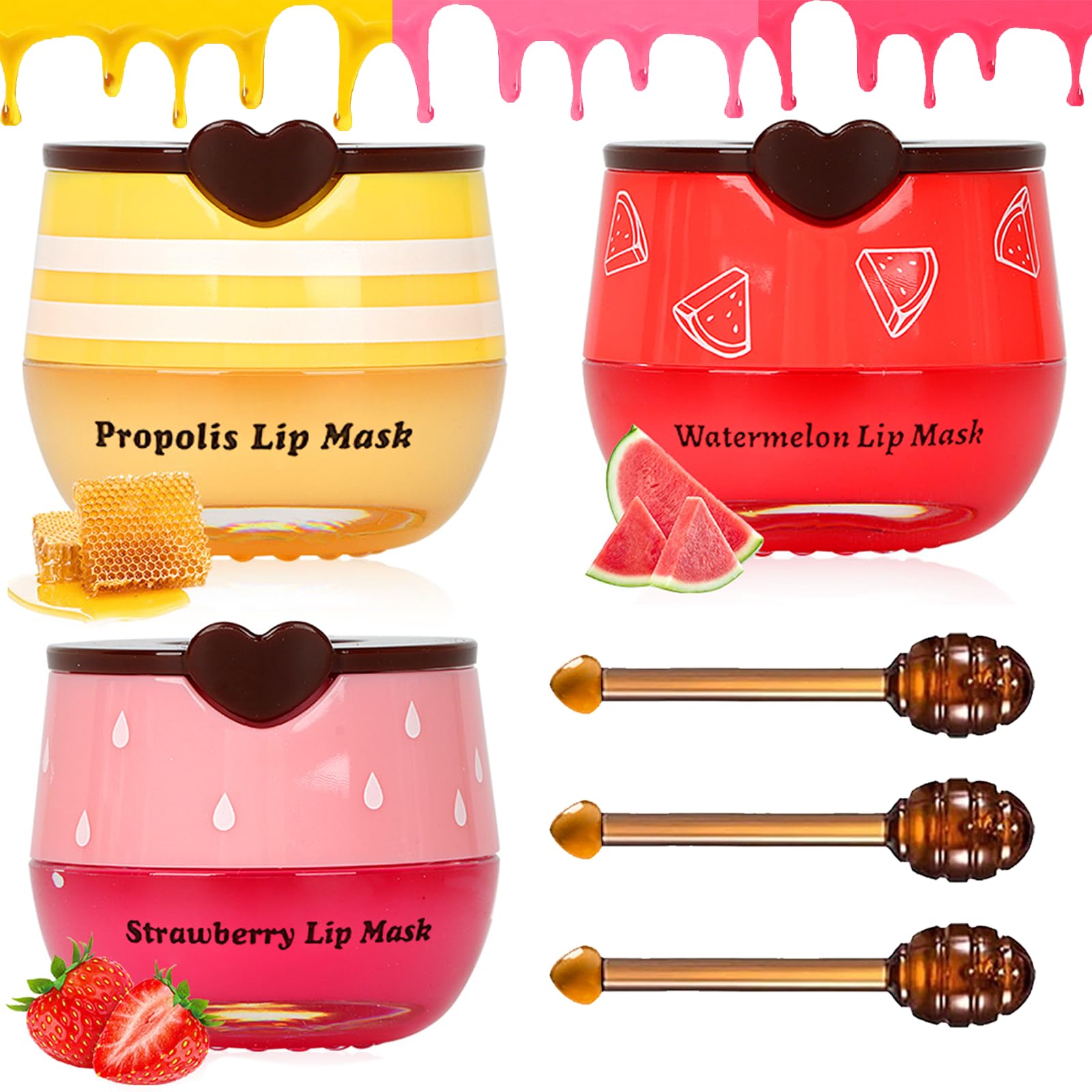 Amazon.com : 3 PCS Bee Lip Balm Lip Mask Honey Pot,Strawberry ...
