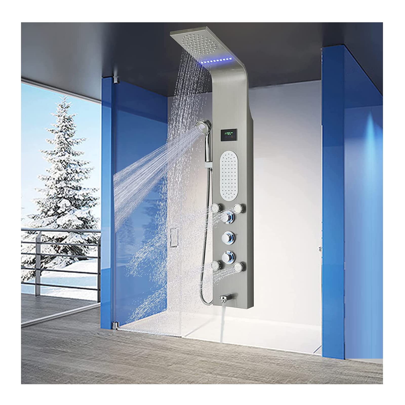 LED Rainfall Shower Panel Tower, Modern 304 Stainless Steel Multi ...