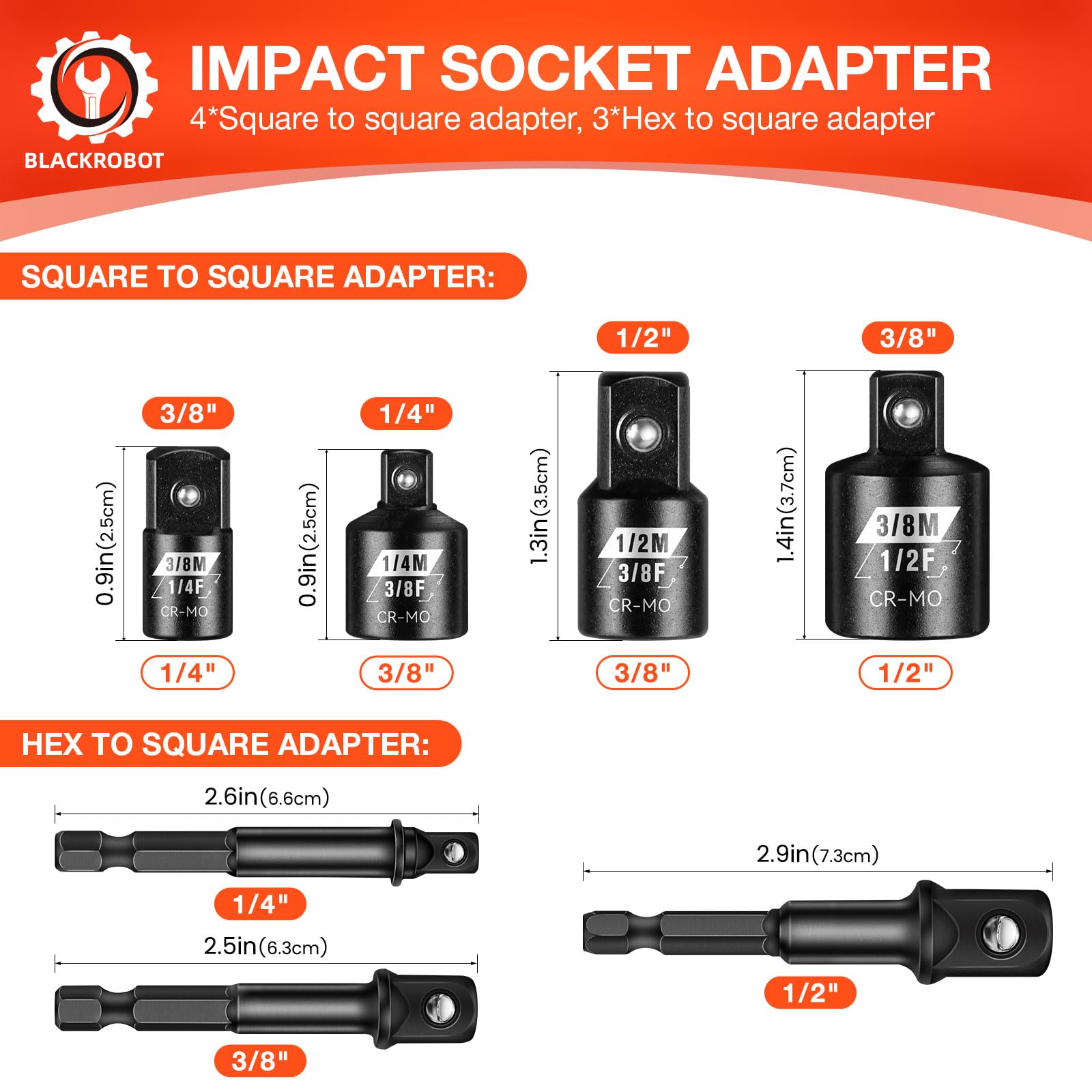 Snapklik.com : 7PCS Impact Socket Adapter Set, 1/4" 3/8" 1/2" SAE Drill ...