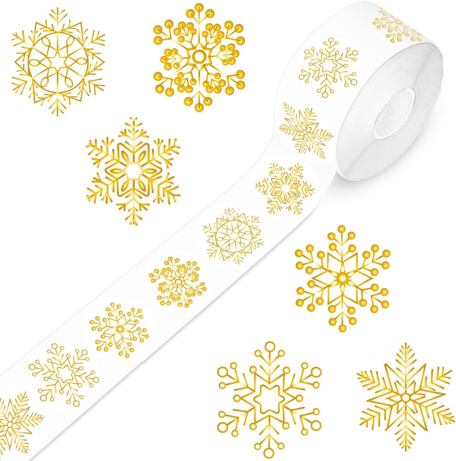 Amazon.com: 1000Pcs Gold Christmas Stickers Label Roll - Snowflake ...