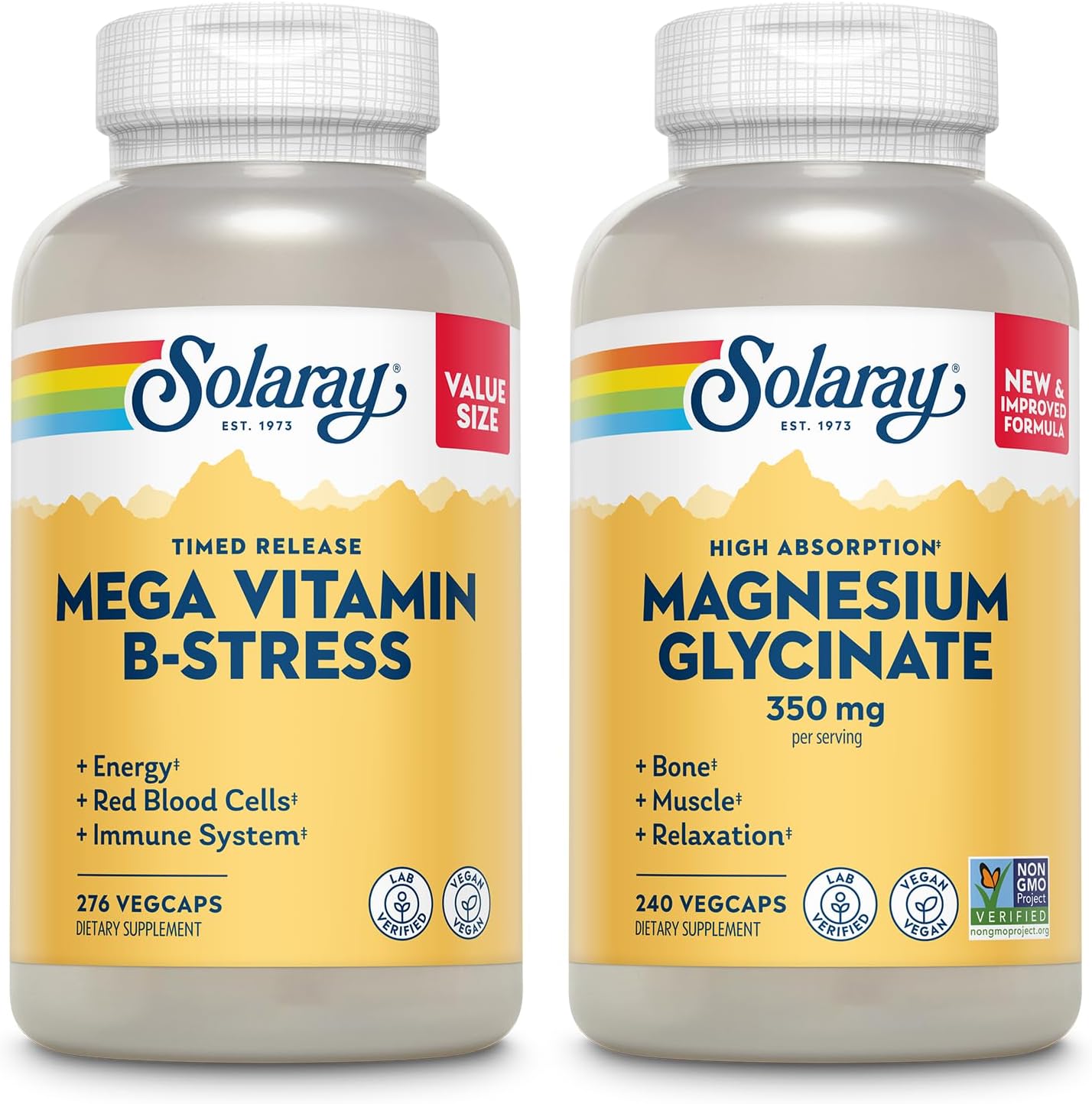 Amazon.com: SOLARAY Mega Vitamin B Stress and Magnesium Glycinate 350mg ...