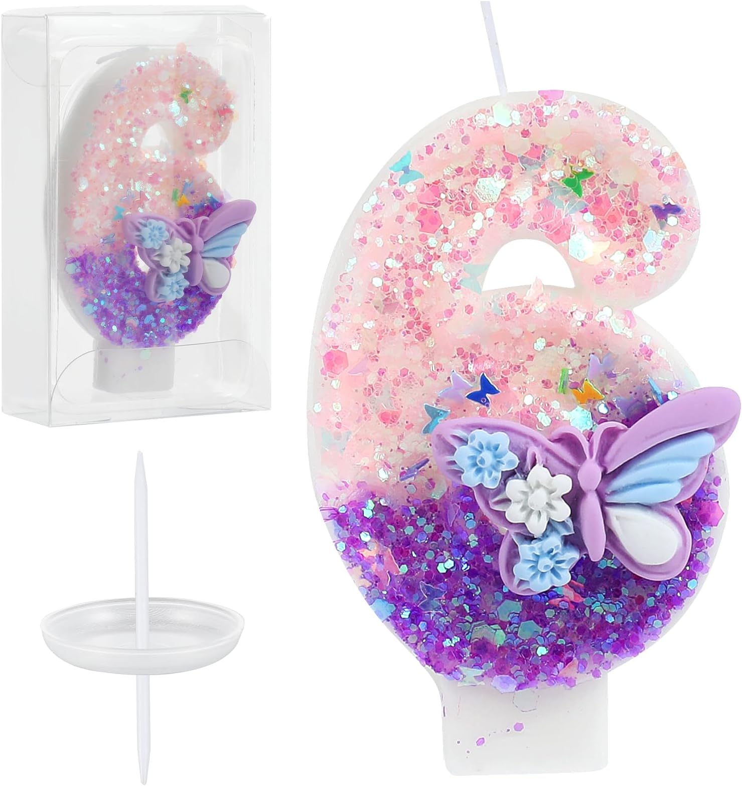 Amazon.com: Birthday Number Candles Pink and Purple Butterfly Birthday ...