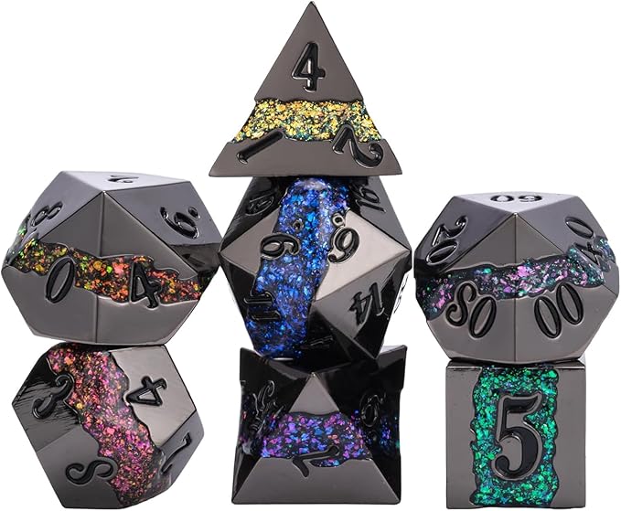 Amazon.com: Maywin D&D Dice Set Metal,Large Striped Glitter Dice Set ...