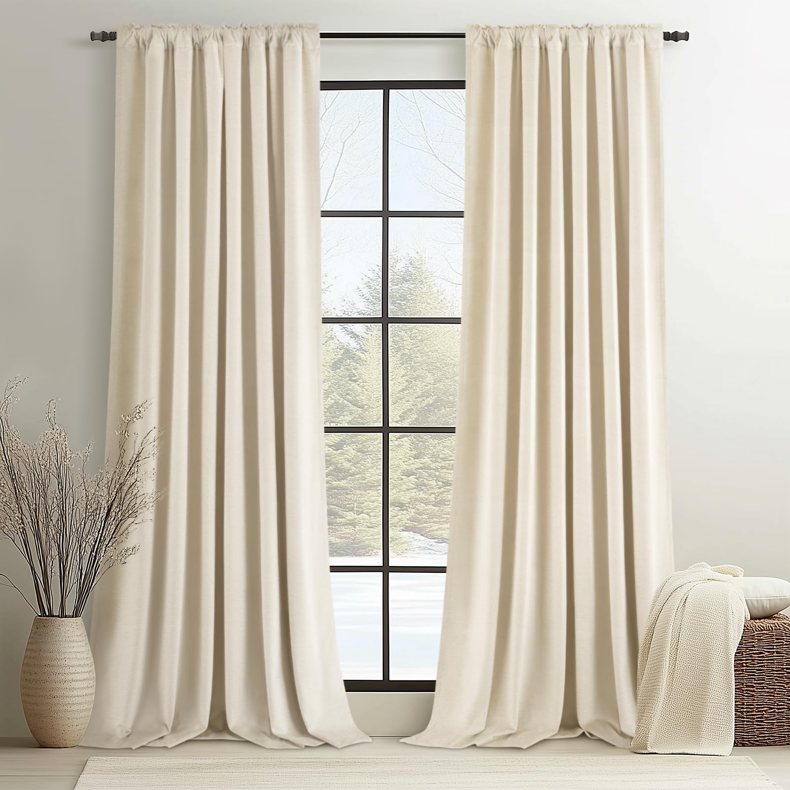 Amazon.com: Topfinel 72 Inch Cream Velvet Blackout Curtains, White Back ...