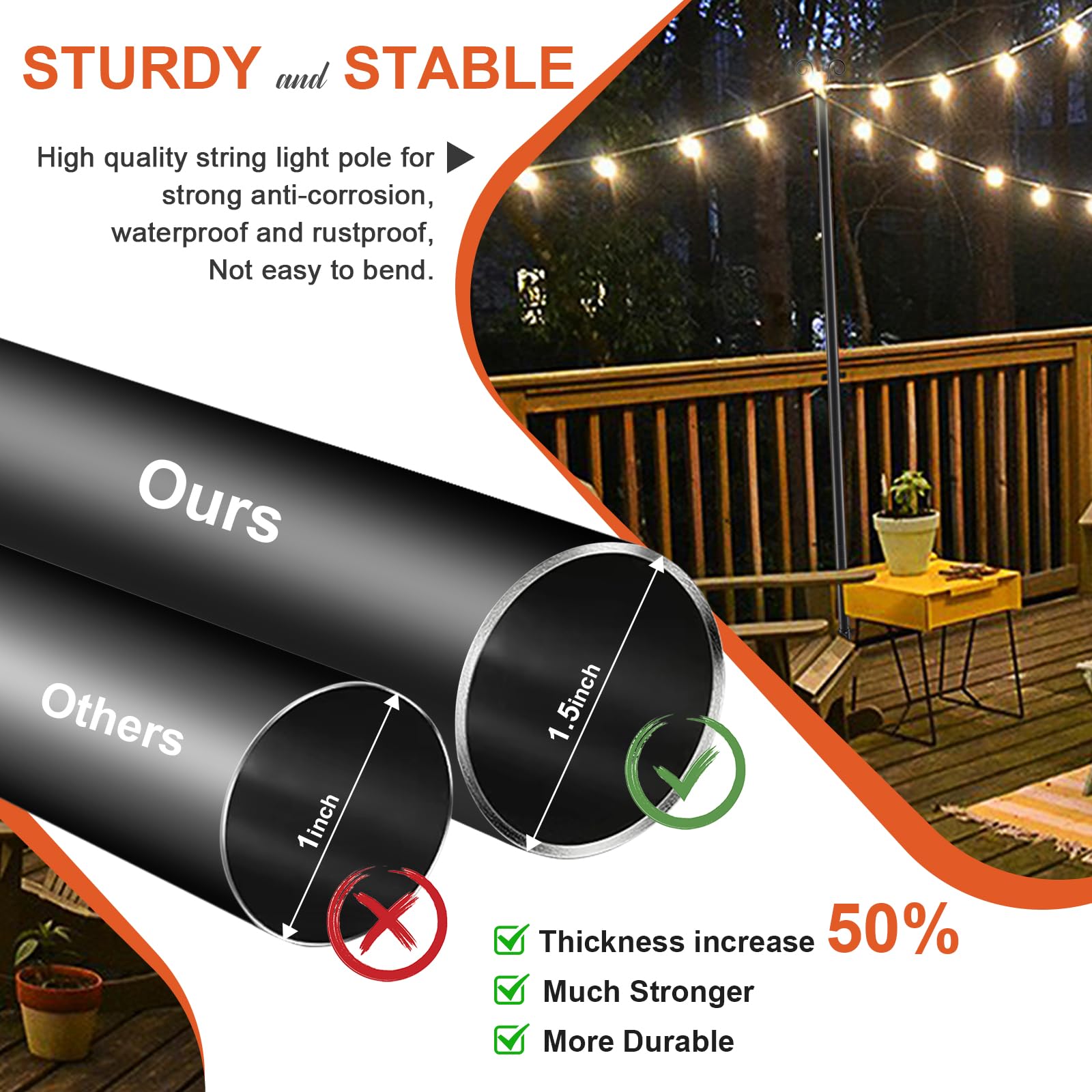 Snapklik.com : Outdoor String Light Pole, 11 FT Light Poles For Wood ...