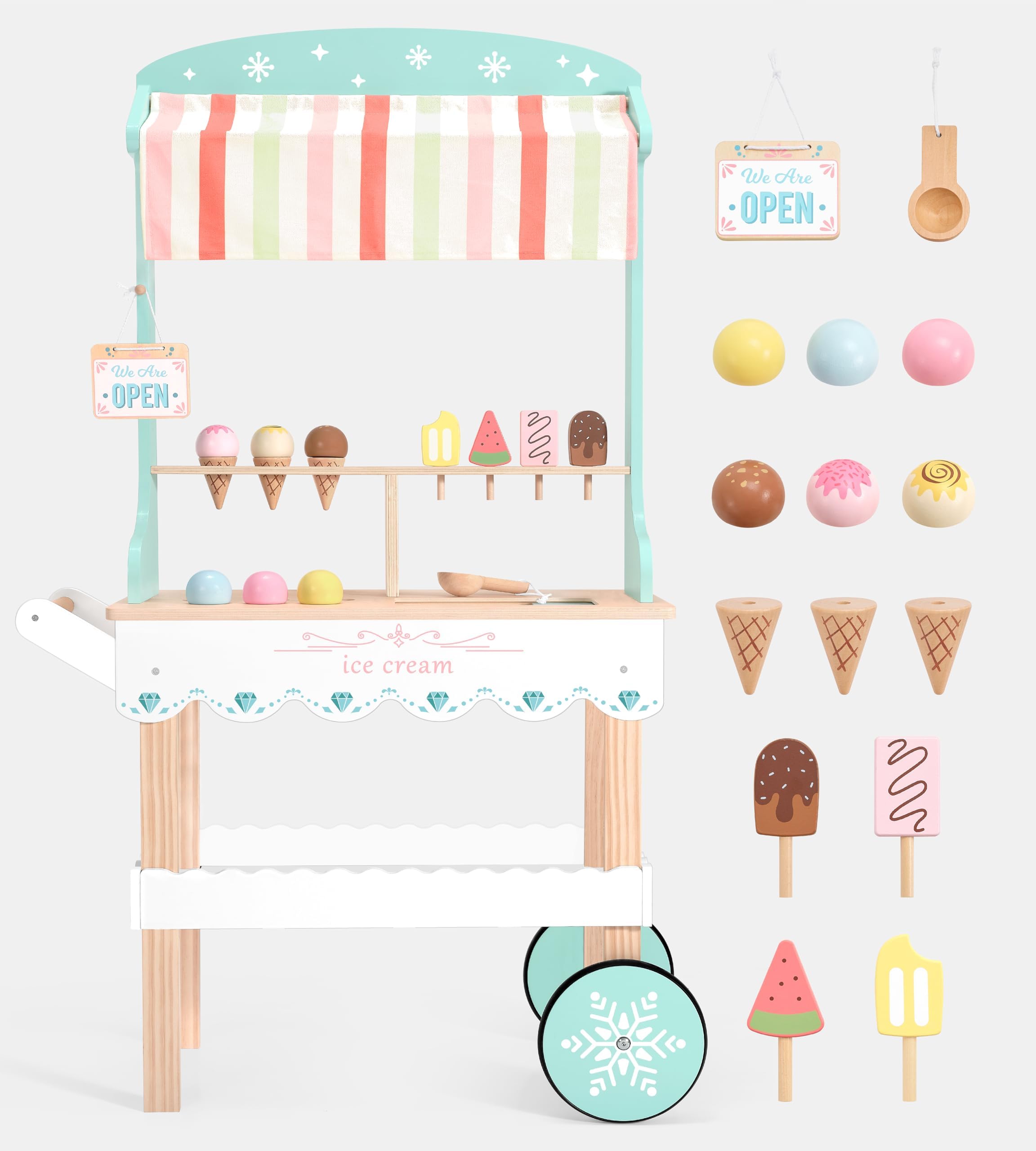 Amazon.com: PairPear Wooden Ice Cream Cart for Kids Pretend Play ...