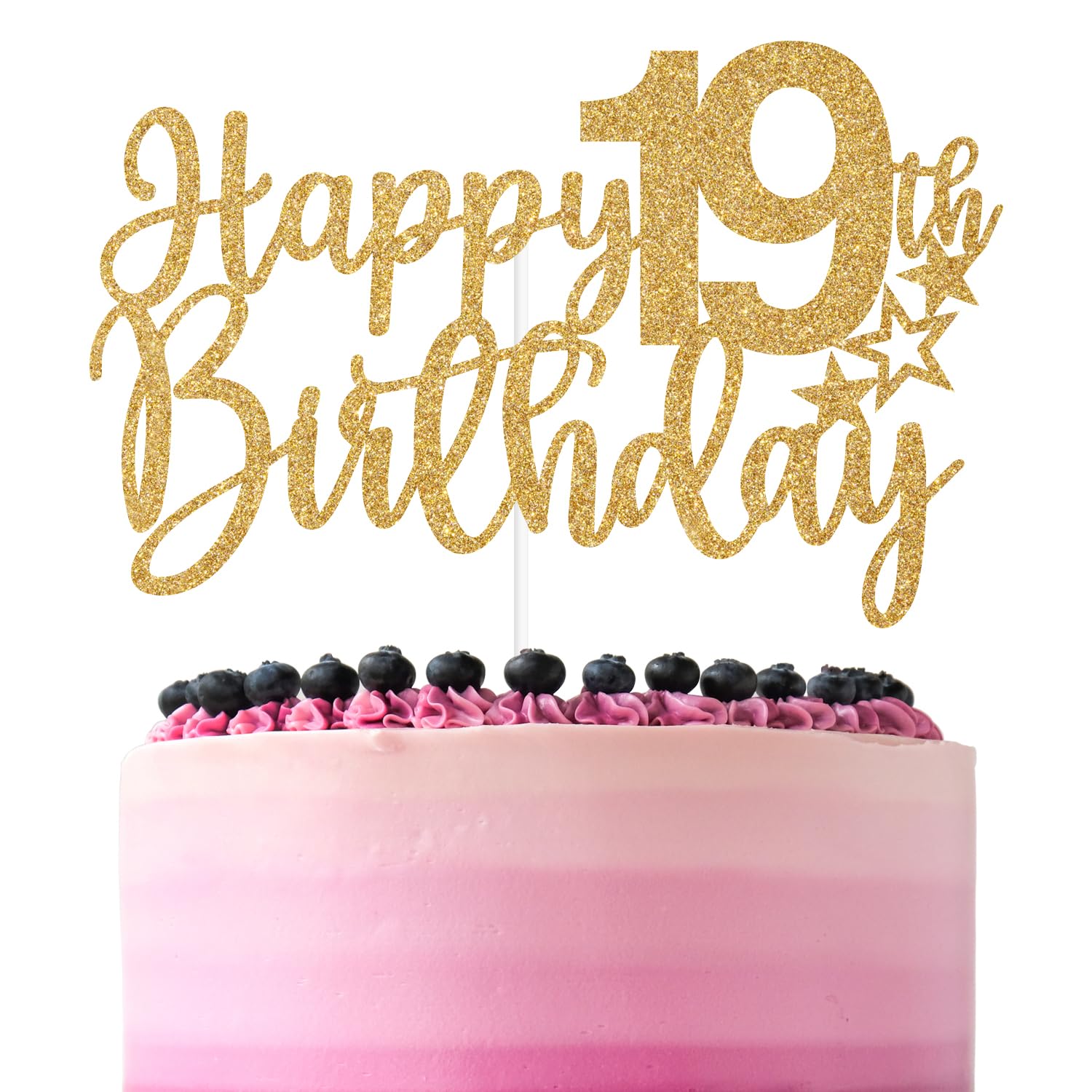 Amazon.com: Gold Glitter Happy 19th Birthday Cake Topper, Cheers to 19 ...