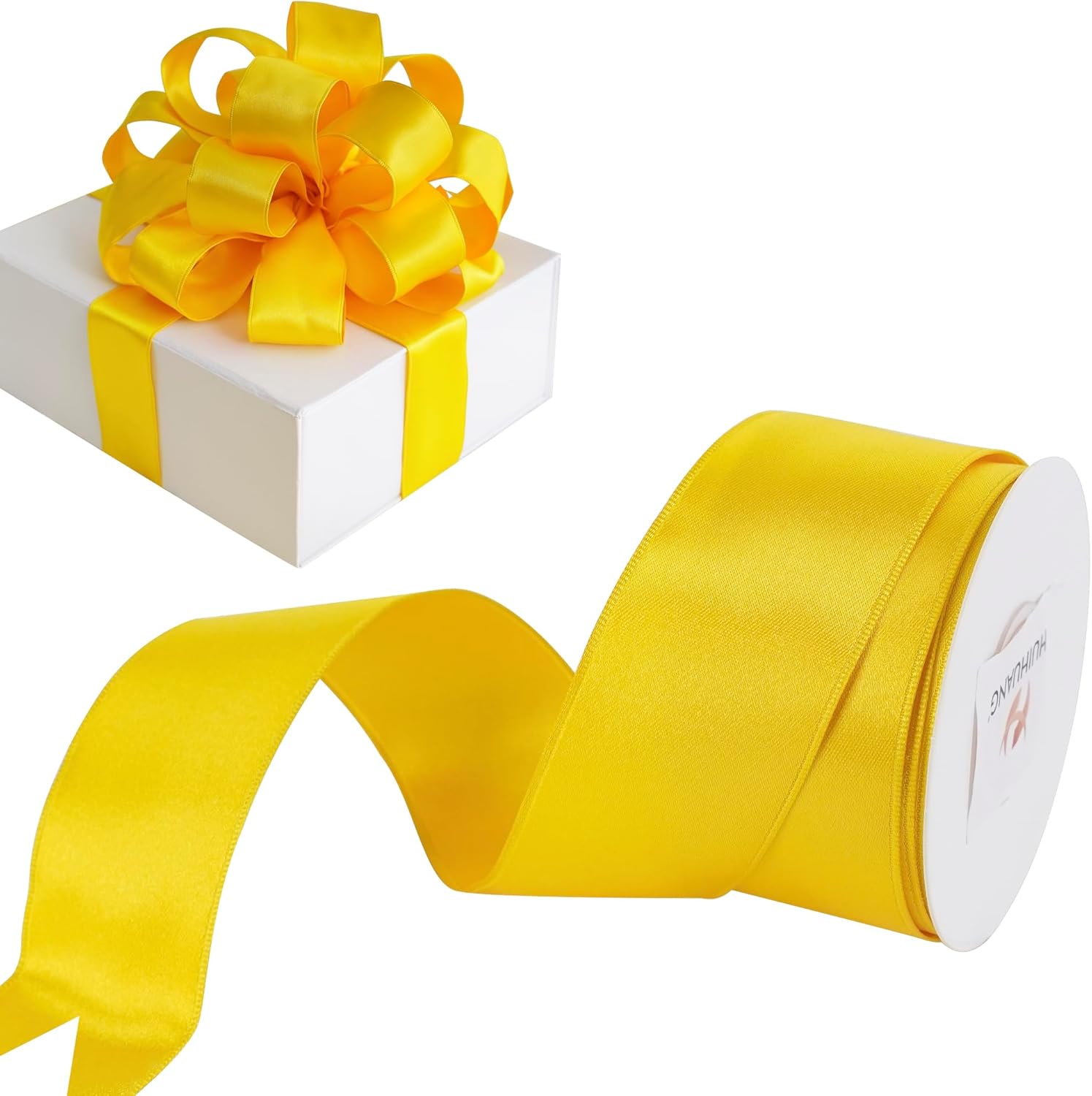 Amazon.com: HUIHUANG Yellow Satin Wired Ribbon 1-1/2 inch Yellow Wire ...
