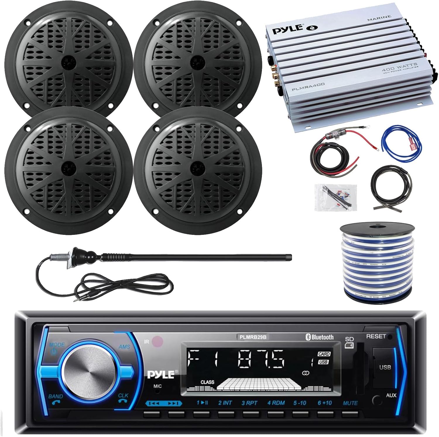 Amazon.com: 21-29' Pontoon Boat Audio Bundle: Pyle Single DIN Bluetooth ...
