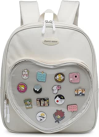 RAINBOW SMILE Ita Bag Backpack Heart Shaped Purse JK Uniform Black Pin ...