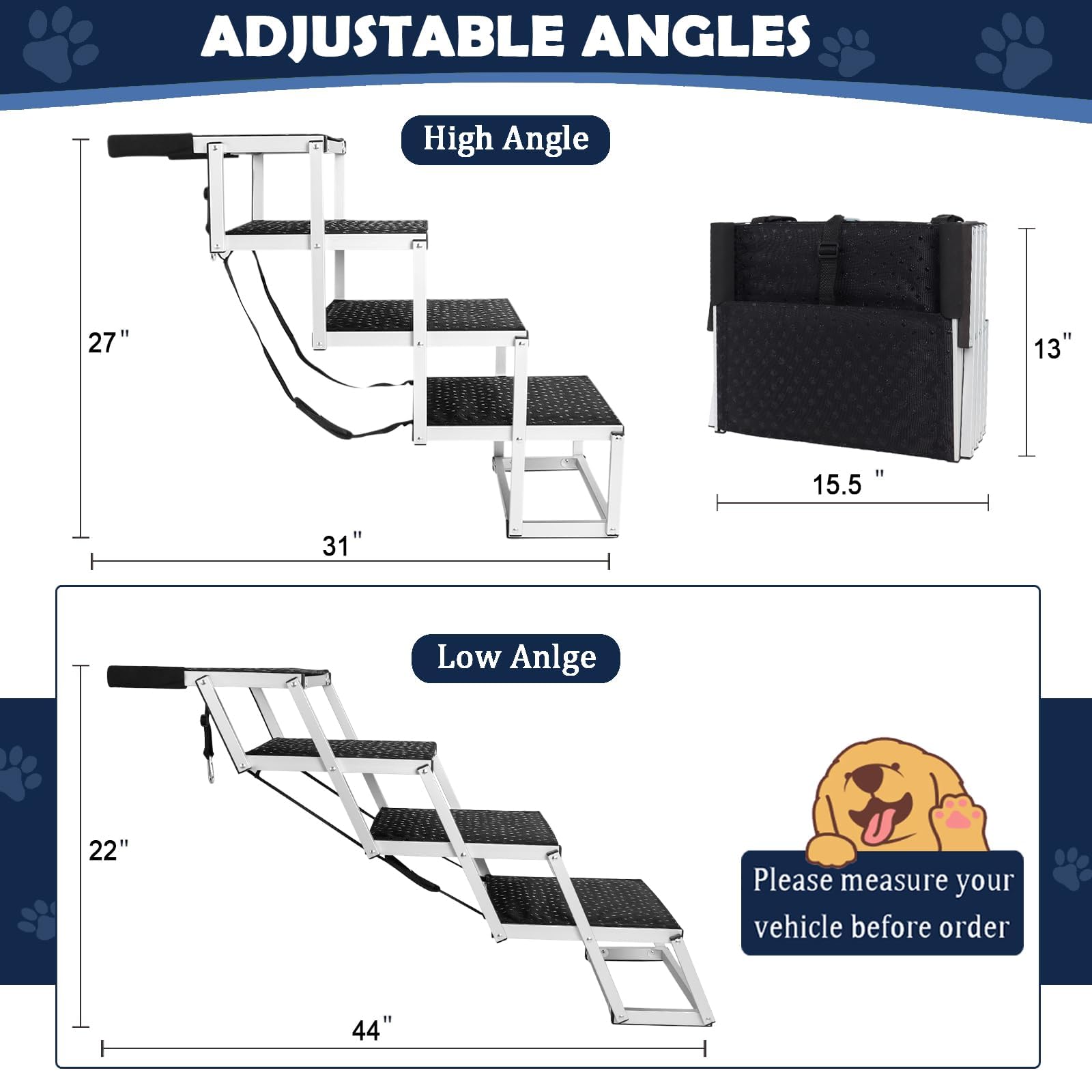Car Ramp For Dogs Foldable Dog Stairs For Car - Lightweight Aluminum ...
