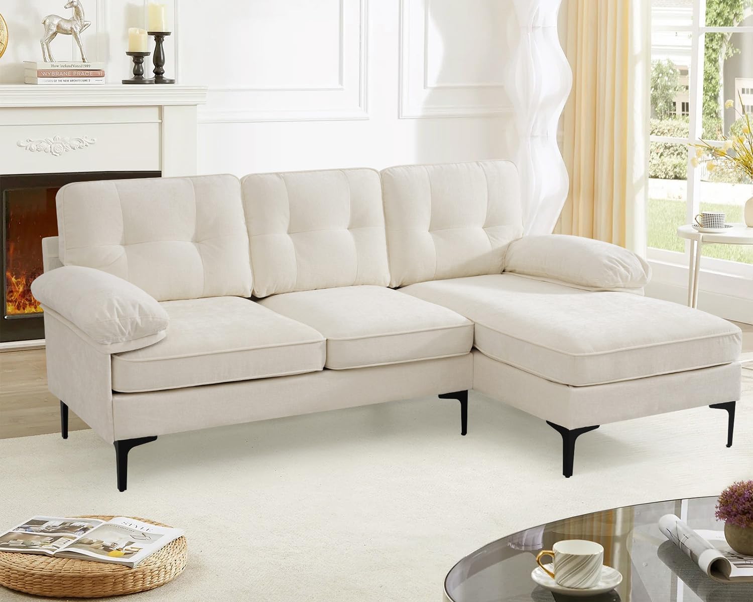 Amazon.com: COHOME Convertible Sectional Sofa, 82-inch Modern Chenille ...