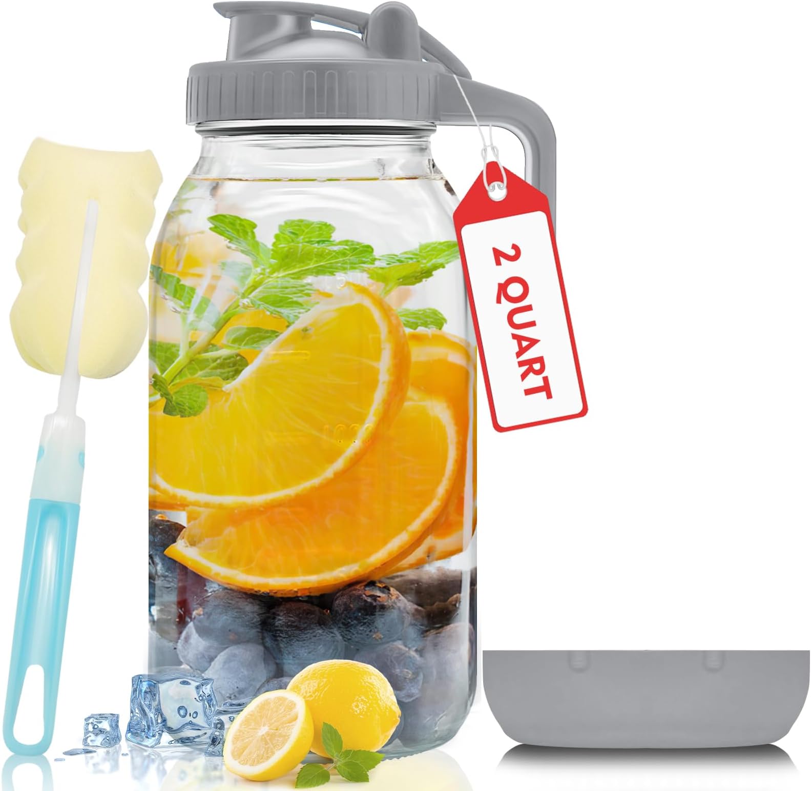 Amazon.com: Amgkonp Glass Mason Jar Pitcher 64oz with Pour Spout Handle ...