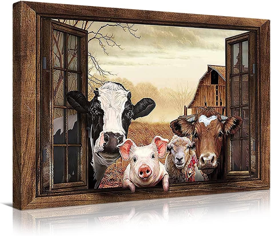 Amazon.com: familypers Cow Wall Art Friends in The Window Landscape ...