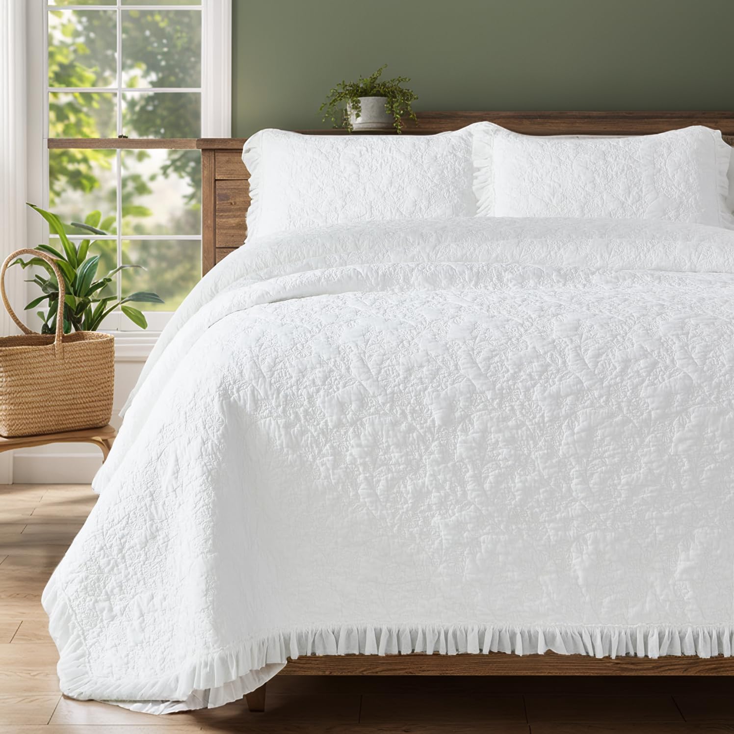 Amazon.com: Brandream White Quilts White Quilt Bedding Set Cotton King ...