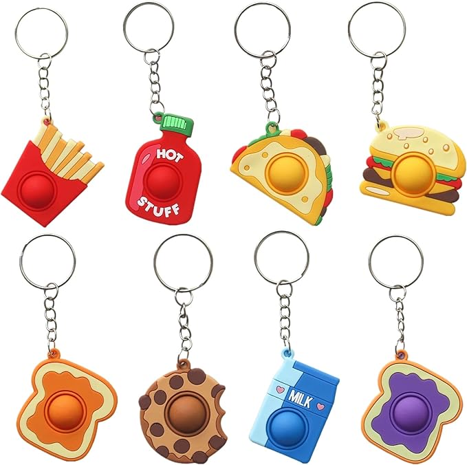 Steemjoey 8 Pcs Fidget Keyring, Snack Mini Pop Keychain, Hamburger ...