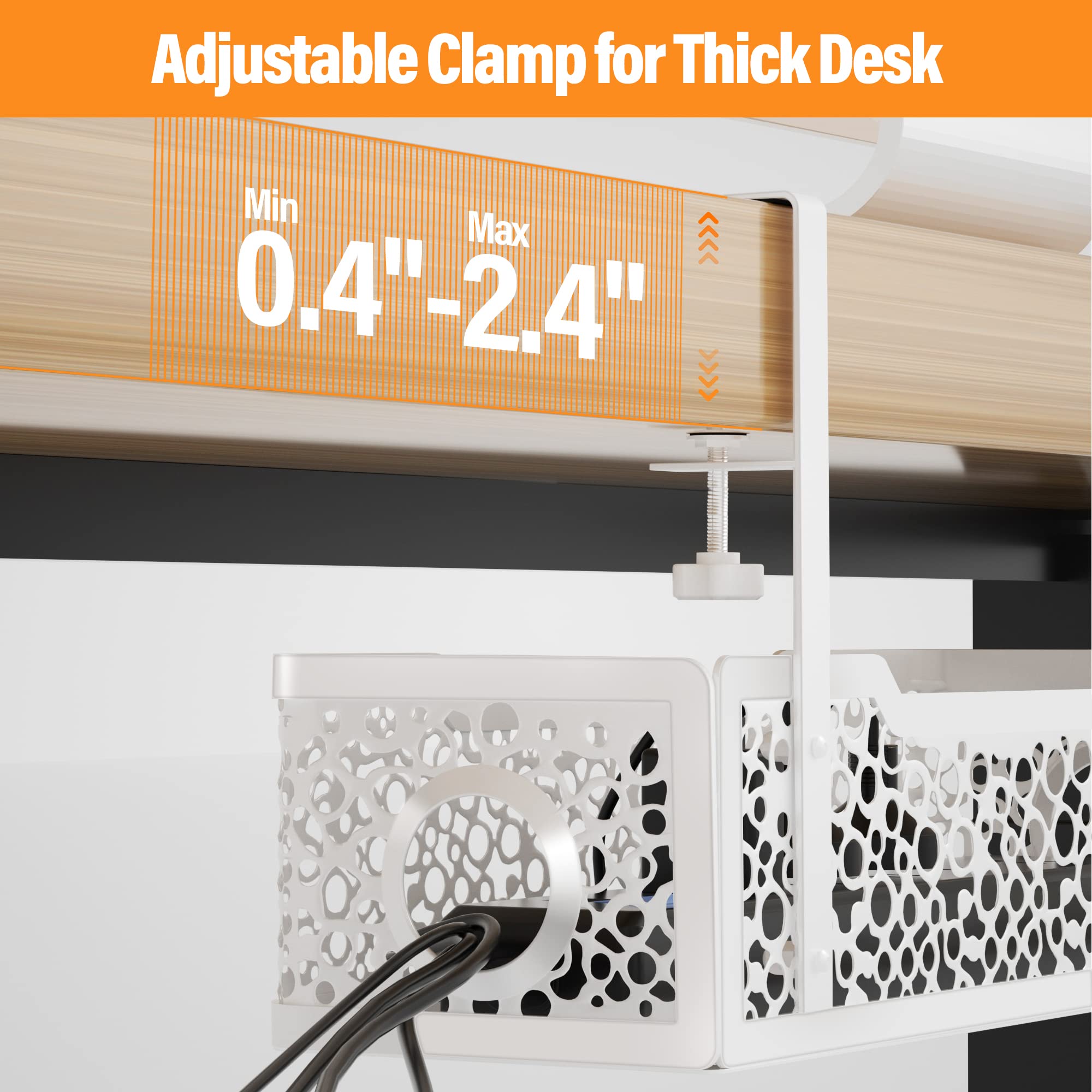 Under Desk Cable Management Tray No Drill, Cinati Upgraded Clamp Cable ...