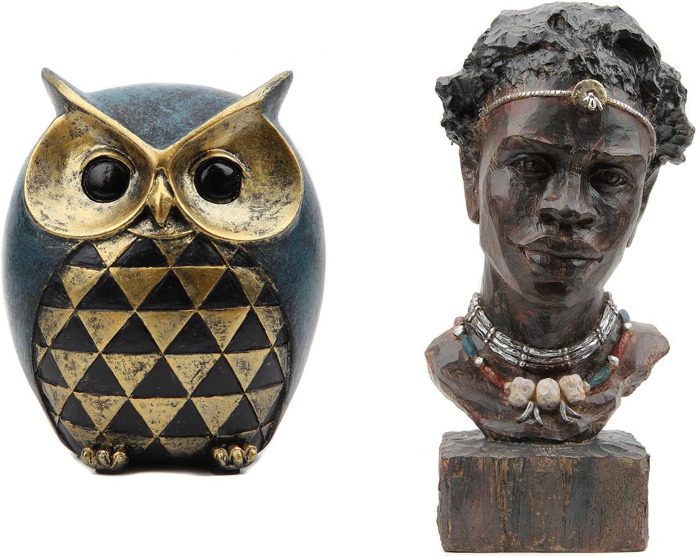 Amazon.com: Leekung Owl Statue Figurines & African Men Statues Bundle ...