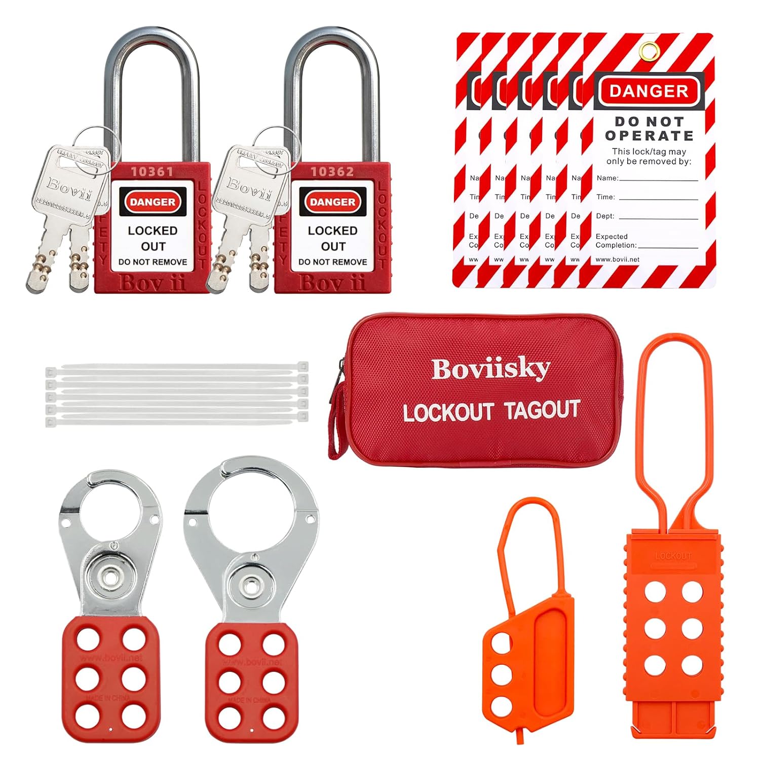Boviisky Lockout Tagout Kit with Red Safety Padlocks, Hasps Set, Loto ...