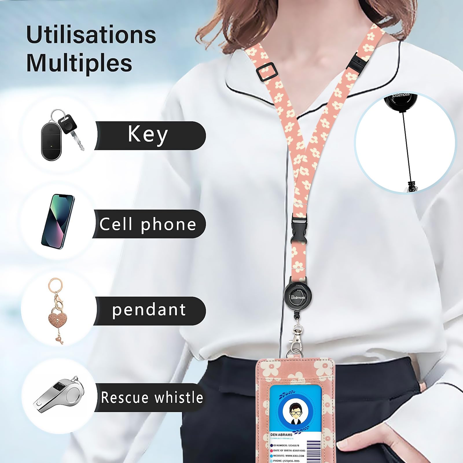 Breakaway Lanyard Cute Bolimoss Cute Flowers Lanyard For ID Badge Card ...