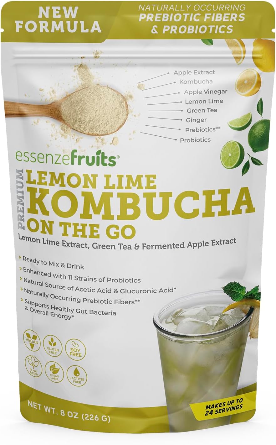 Amazon.com: Essenzefruits Lemon Lime Ginger Kombucha Powder Tea Mix ...