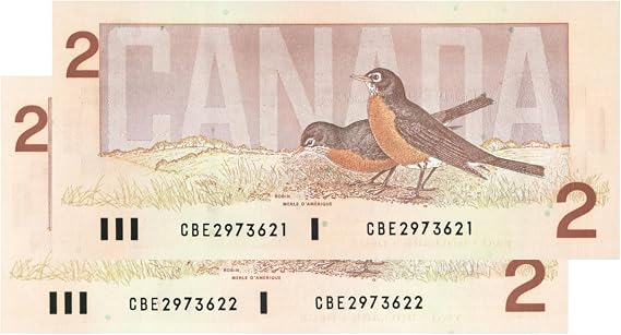 1986 Canada Two Dollar Banknotes - Two Uncirculated and Authentic ...