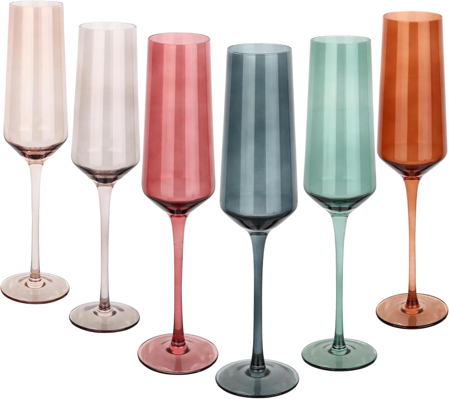 Amazon.com | Colored Champagne Flutes Set of 6, Large 8 Oz Hand Blown ...
