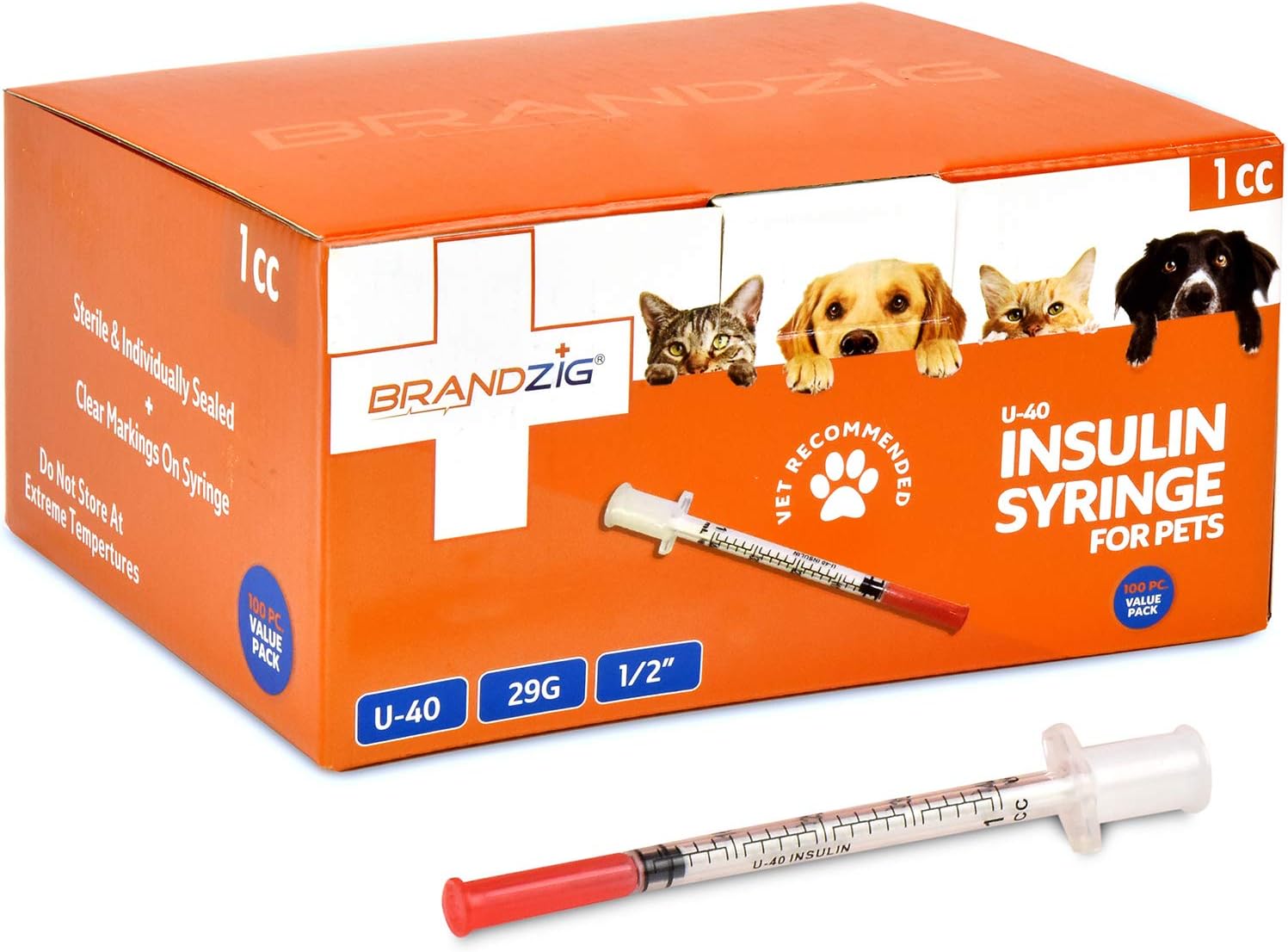 Amazon.com: Brandzig U-40 Pet Insulin Syringes 29G 1cc 1/2" 100-Pack ...