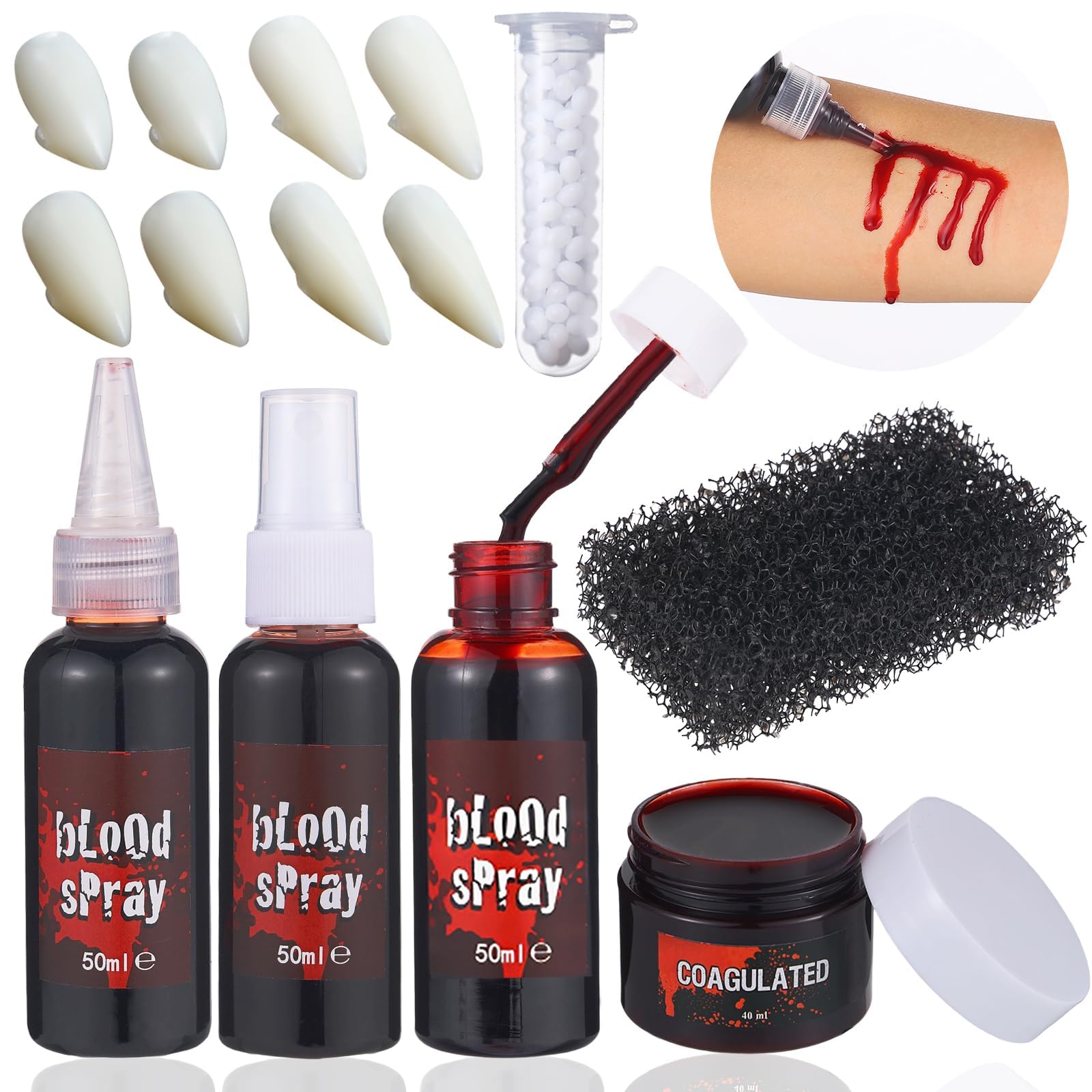 Amazon.com: 4PCS Halloween Fake Blood Makeup Kit and 4 Size Vampire ...