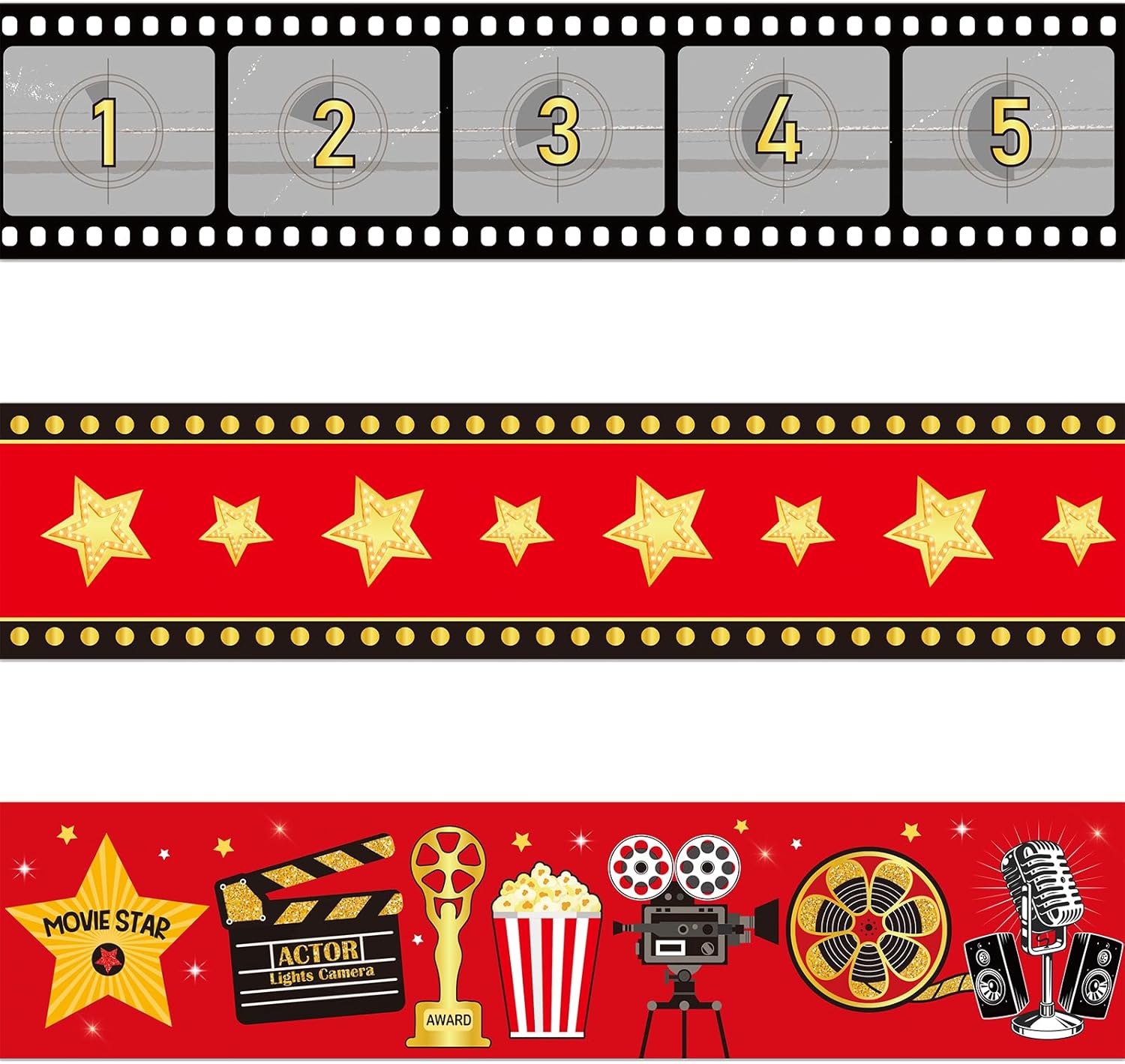 Amazon.com: 72 Pcs Movie Night Filmstrip Party Tape Borders Trim Gold ...