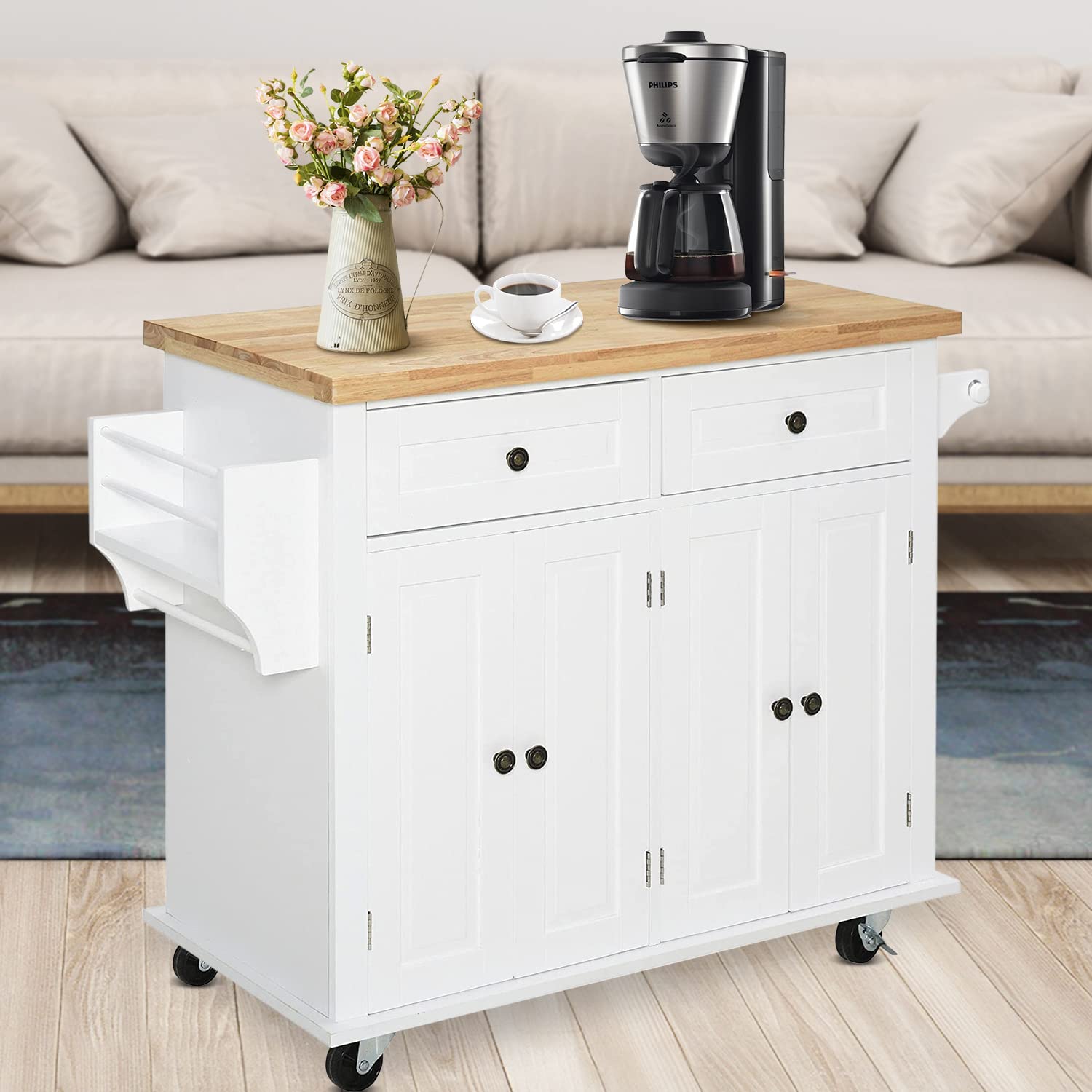 Buy Codesfir Kitchen Island, Rolling Kitchen Cart with Spice and Towel ...