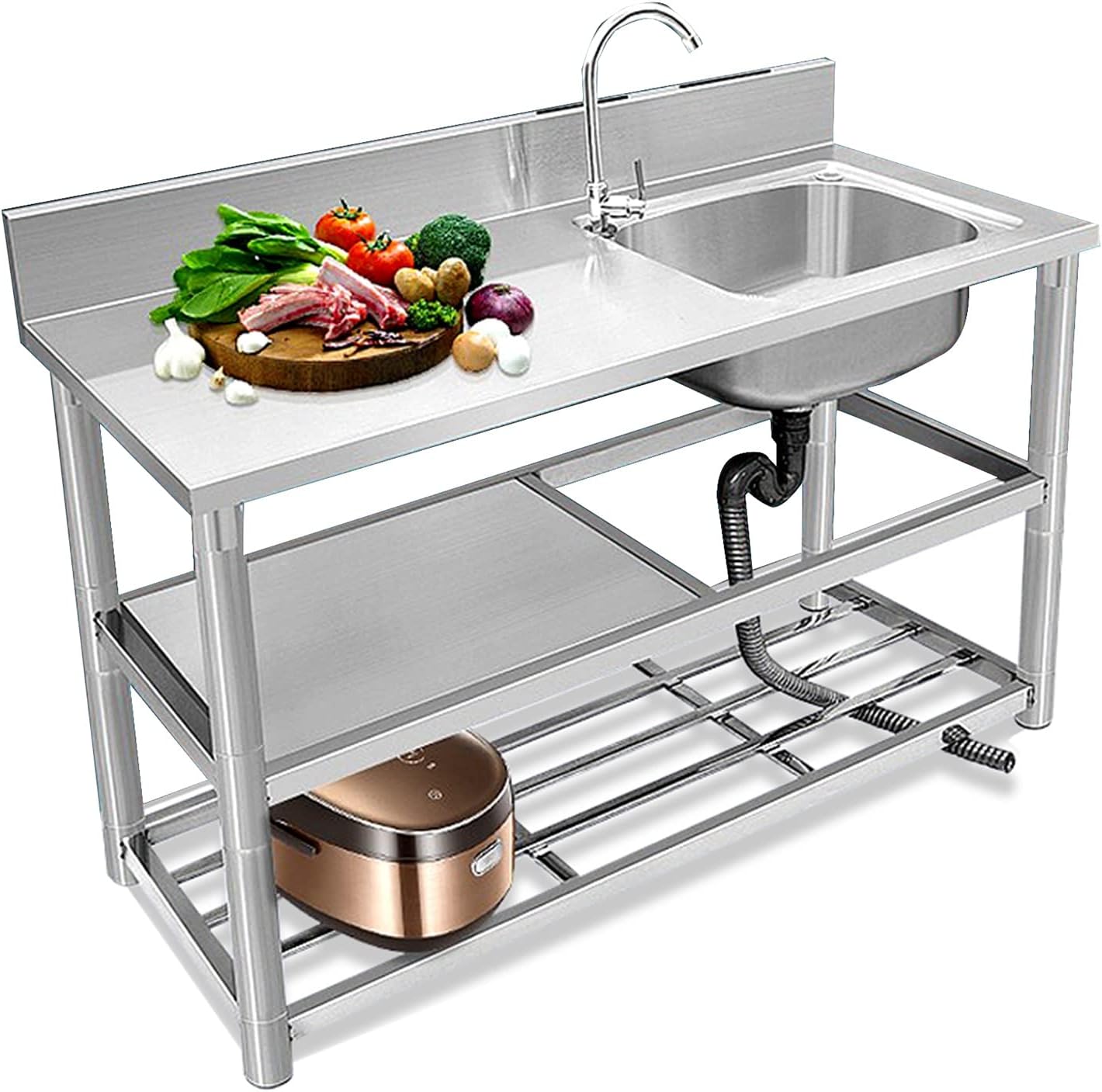Commercial Restaurant Sink, Stainless Steel Outdoor Single Bowl Station ...