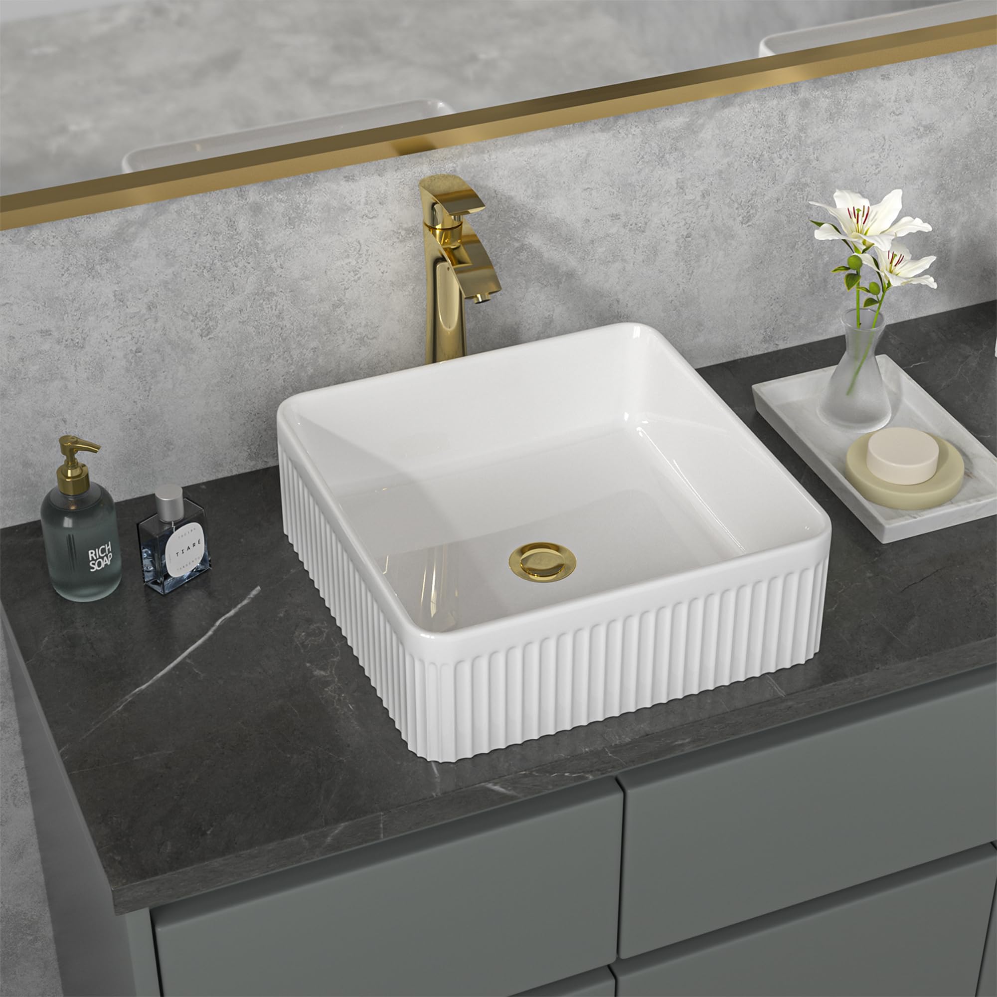 Snapklik.com : Vessel Sink Square - 15x 15 Inch White Bathroom Sink ...