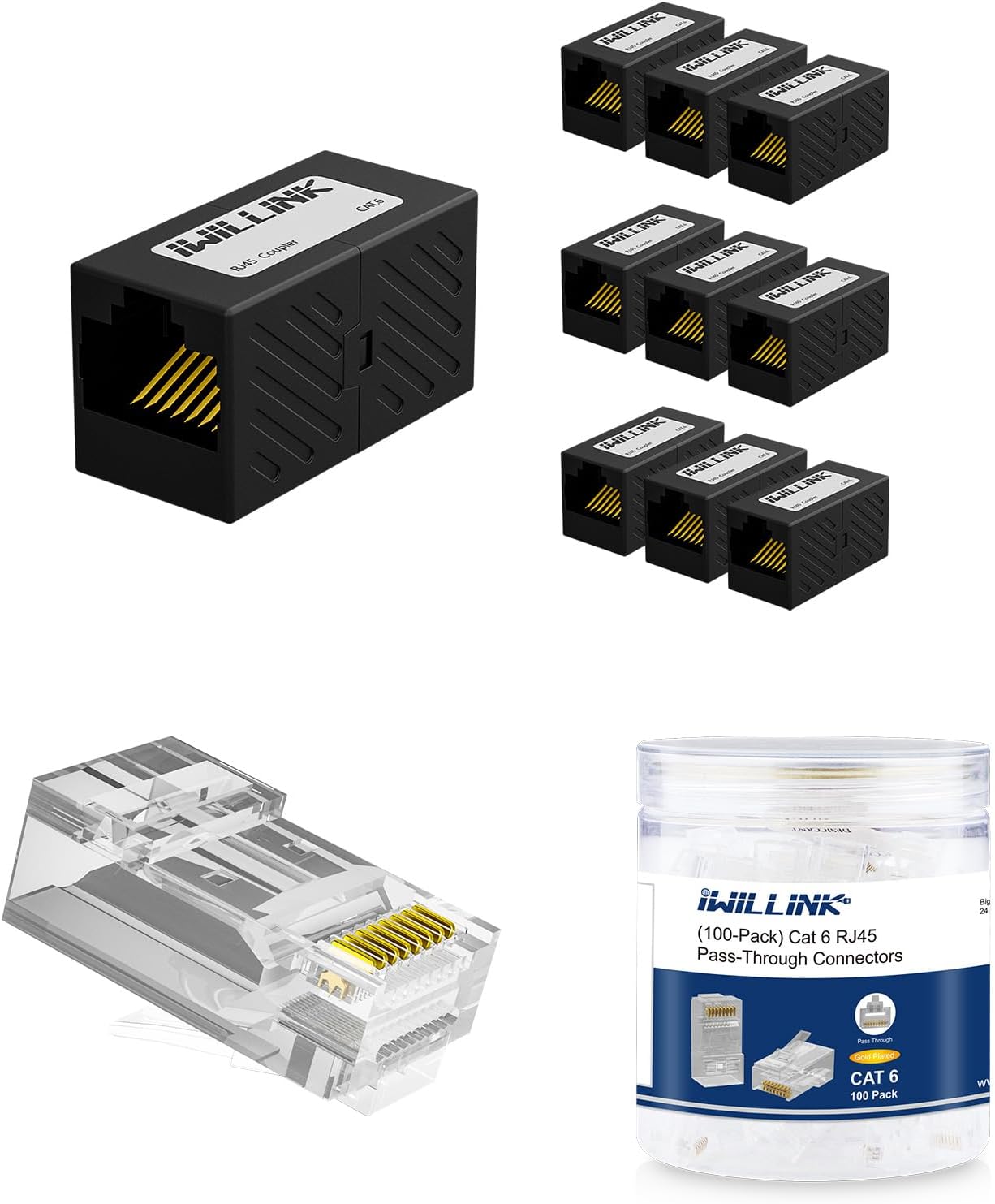 Amazon.com: iwillink RJ45 Coupler 10-Pack Black with 100 Pack RJ45 Cat6 ...