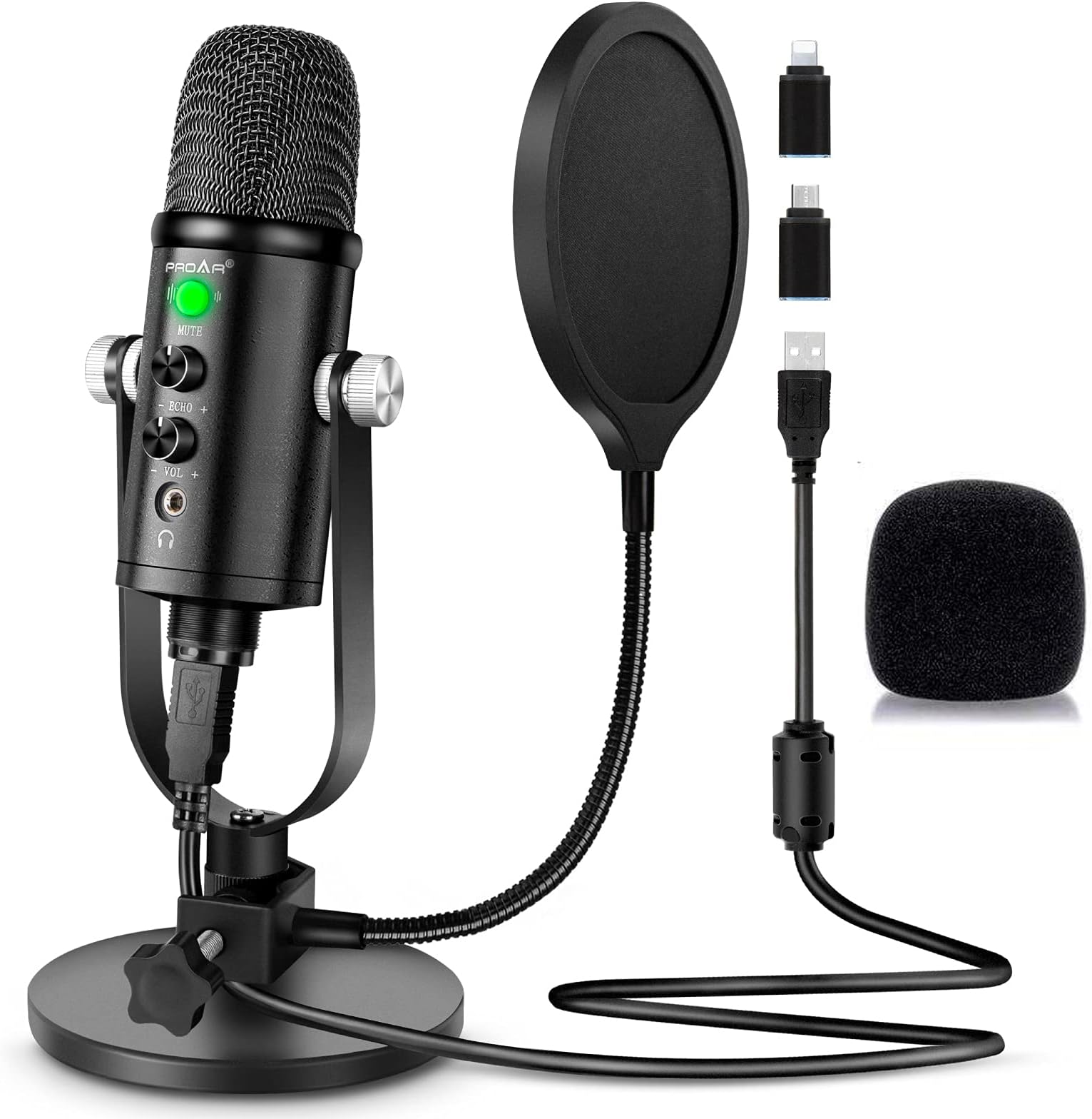 Amazon.com: PROAR Microphone for Podcast, USB Microphone Kit for Phone ...