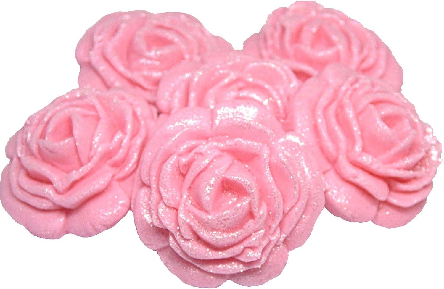 6 Large Edible Glittered Roses Flower Cake Topper Decorations (Pink ...