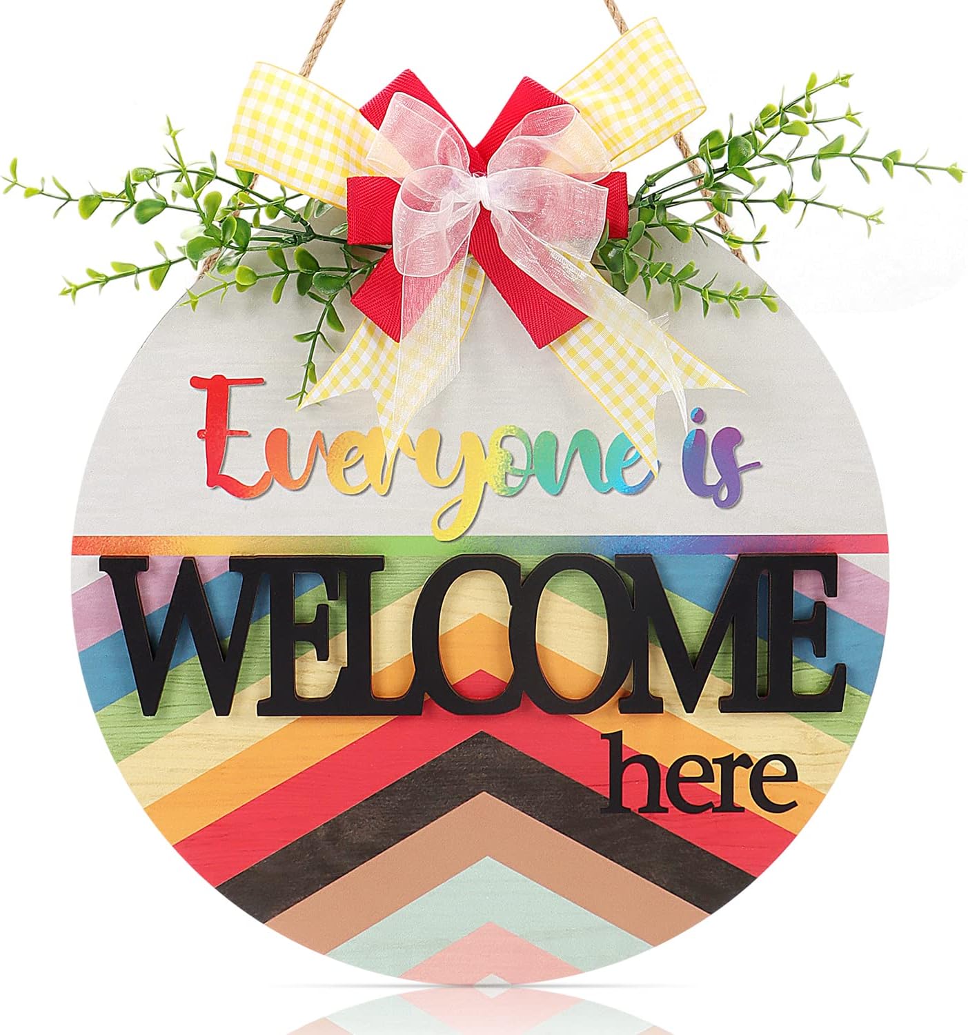 Amazon.com: LHIUEM 3D Everyone Is Welcome Here Sign,Rainbow Wreath Sign ...