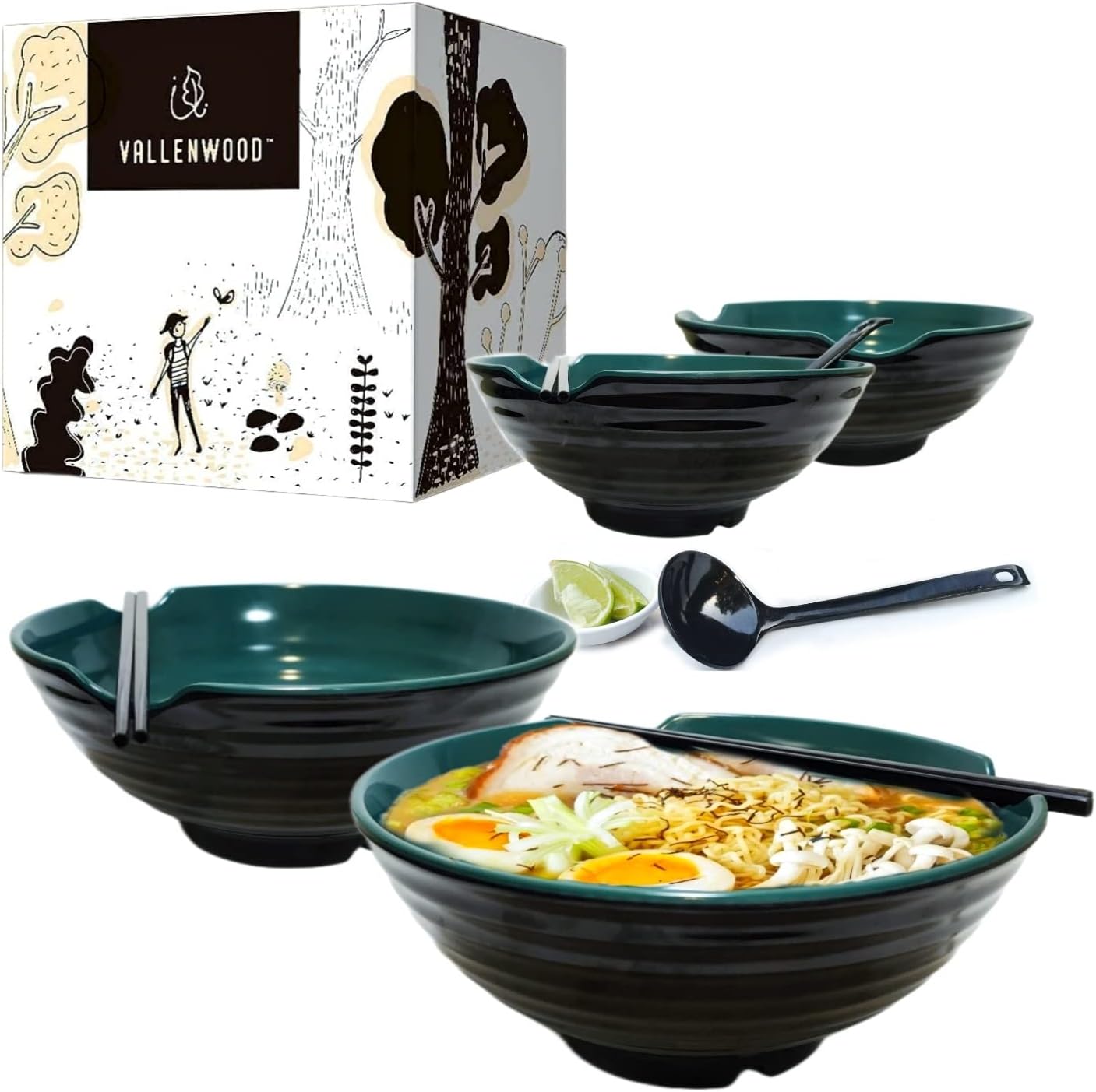 Amazon.com: 4 XL Ramen bowl set, 12 Pieces Pho Bowls Set, Asian ...