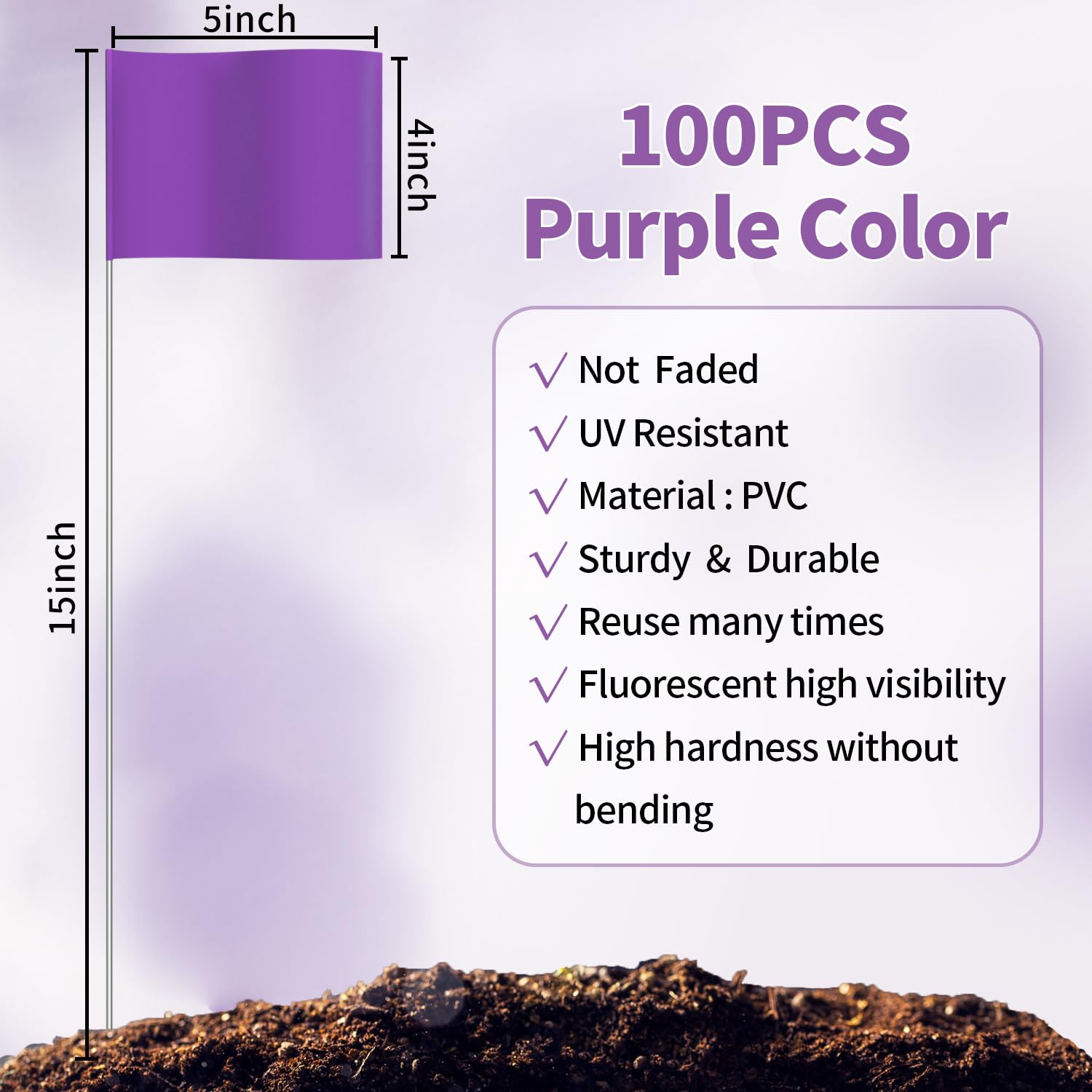 Snapklik.com : Zozen 100Pack Purple Marking Flags, Writable 15x4x5 Inch, Yard Flags For Lawn ...