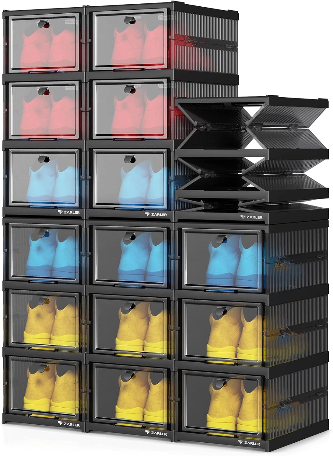 Amazon.com: Zarler 18 Compartments Collapsible Drop Front Shoe Storage ...